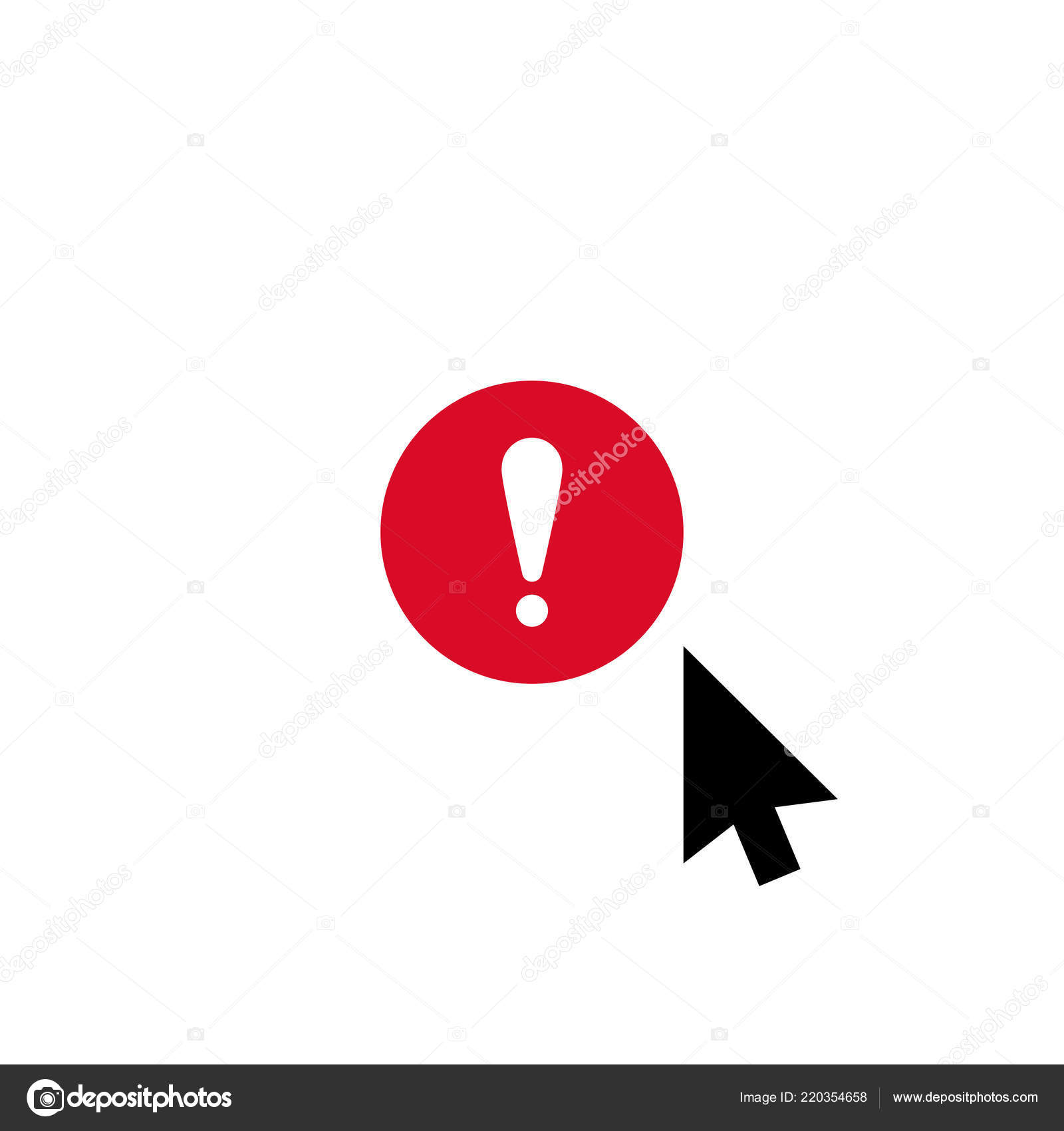 Click vector icon, cursor symbol with exclamation mark. Cursor arrow icon and alert, error ...