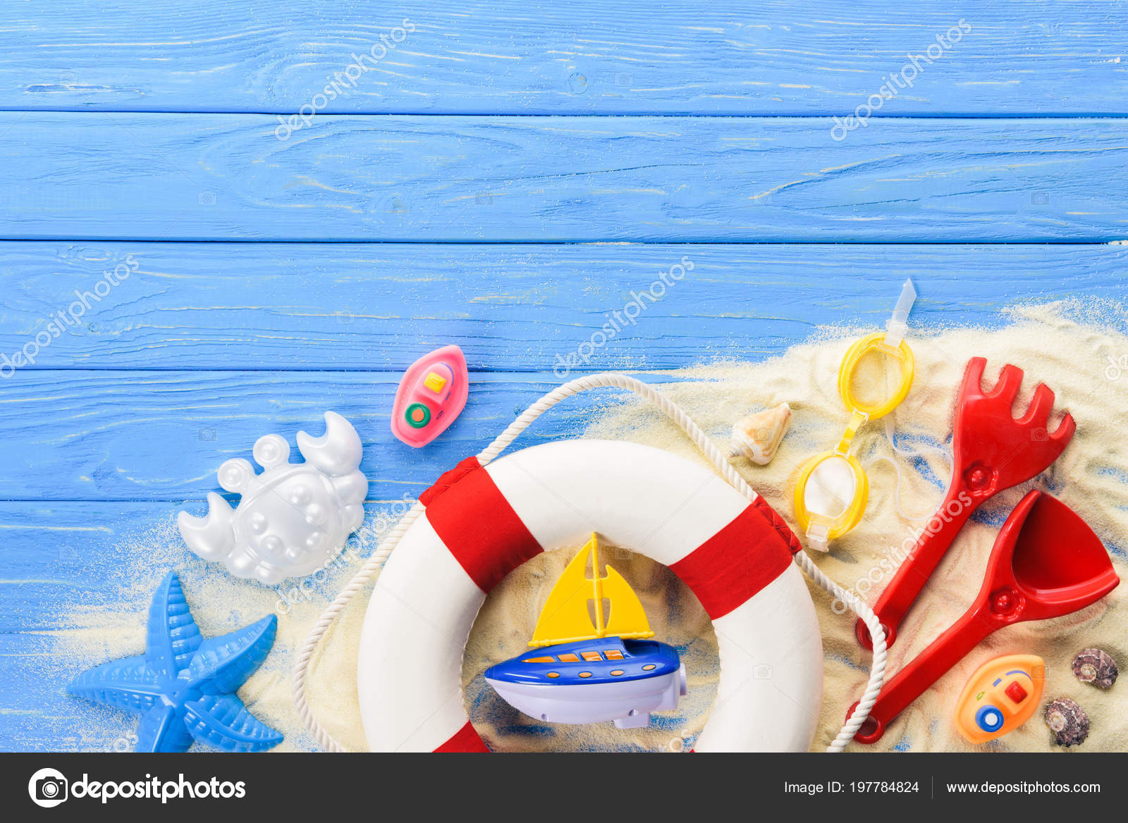 Life Ring Beach Toys Blue Wooden Background — Stock Photo © MicEnin ...