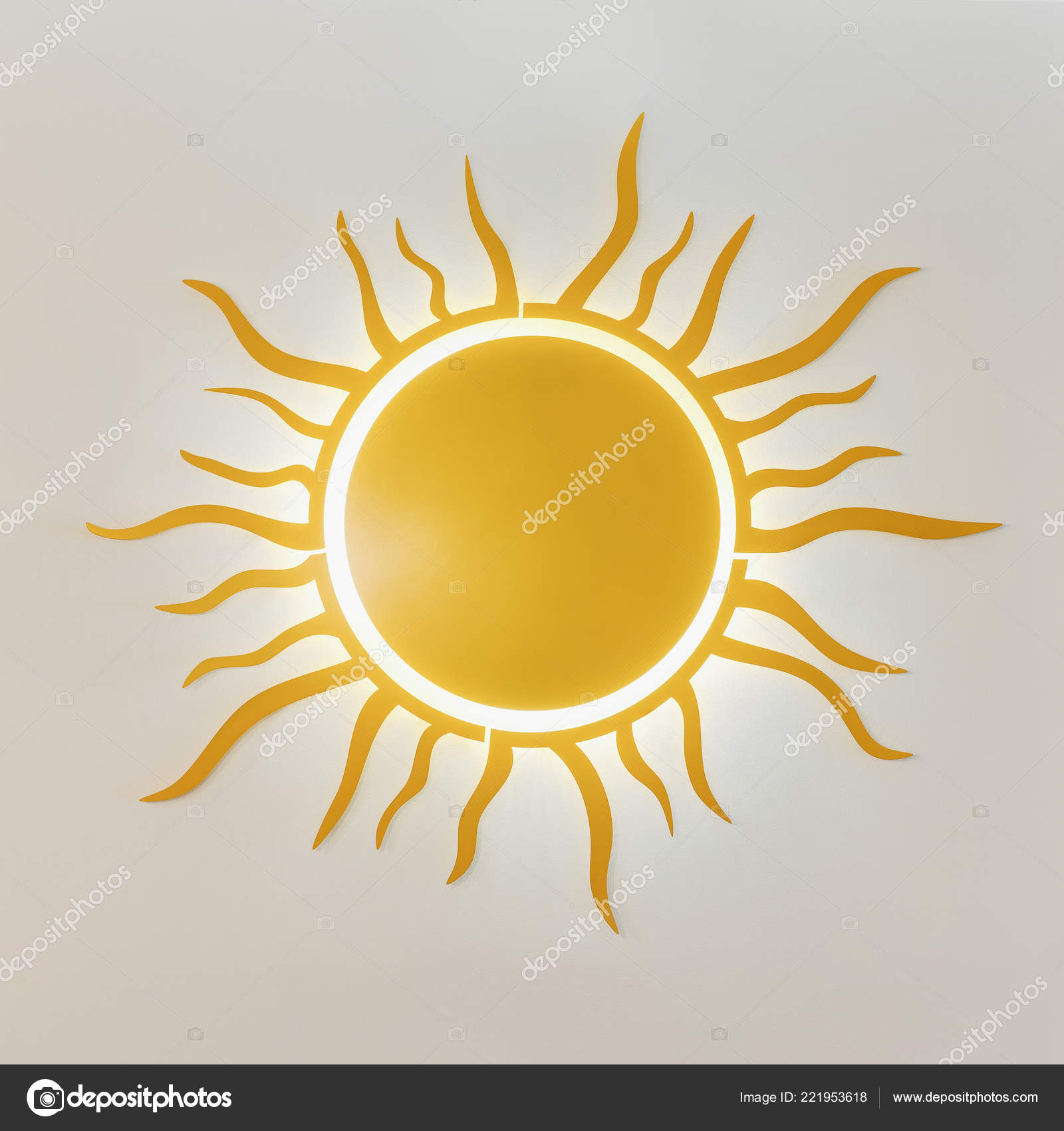 Close View Decorative Bright Yellow Sun Isolated White — Stock Photo ...