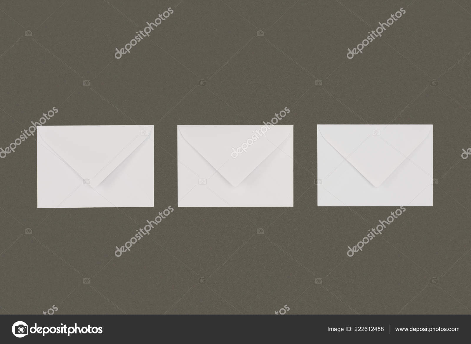 Top View Three Closed White Envelopes Arranged Isolated Grey Background ...