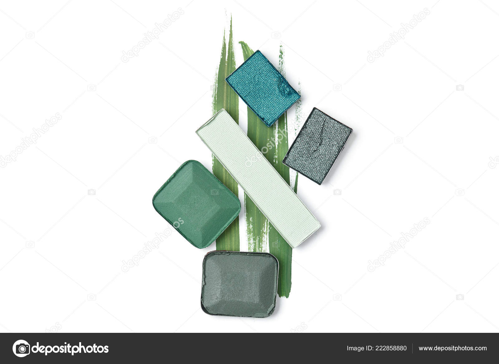 Flat Lay Arranged Eyeshadows Green Shades Isolated White — Stock Photo ...