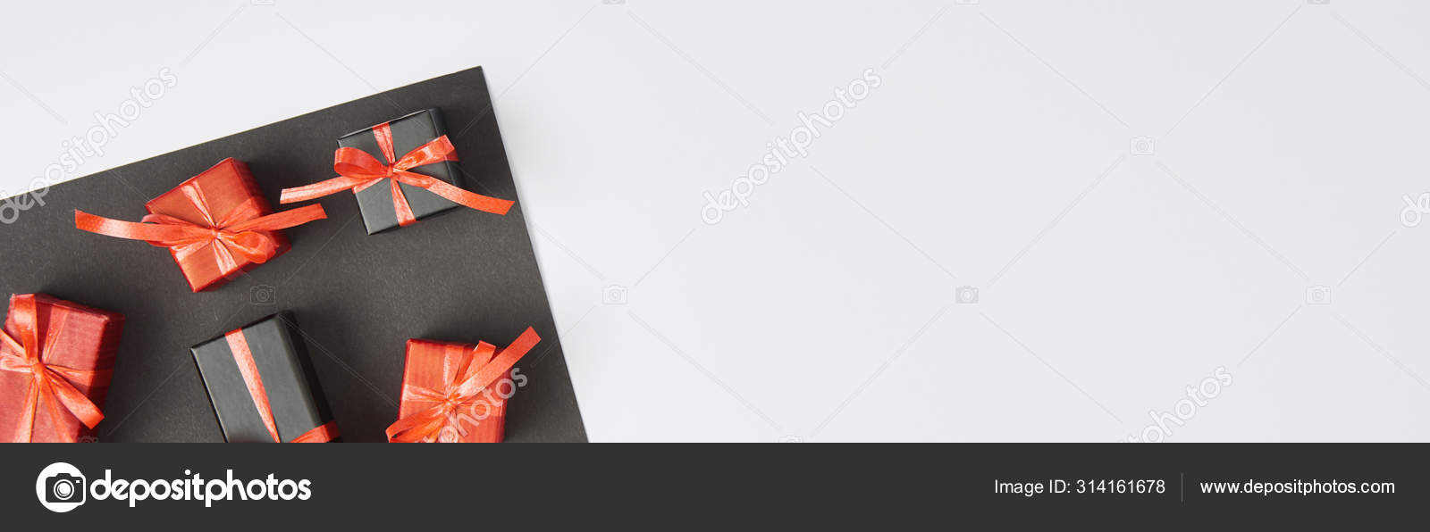 Top View Presents White Black Background Copy Space Panoramic Shot ...