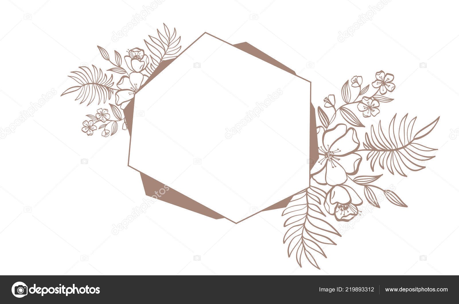 Geometry brown wedding invitation frame for card with flowers and ...