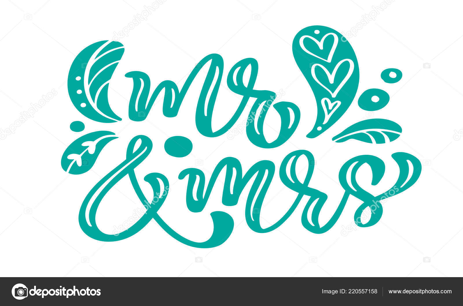 Mr and Mrs turquoise calligraphy lettering vintage vector text with ...