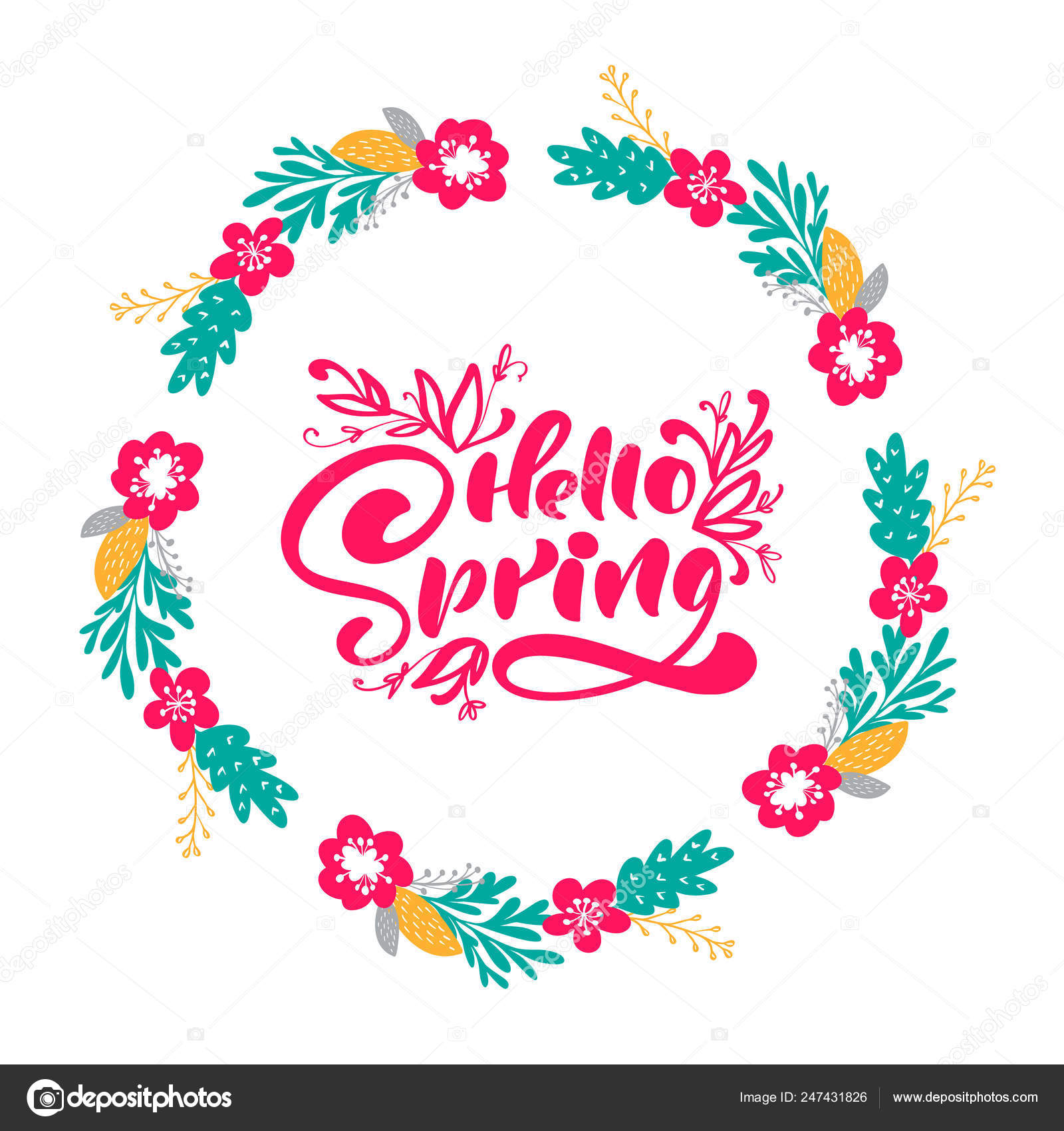 Floral Vector wreath background with calligraphic lettering text Hello ...