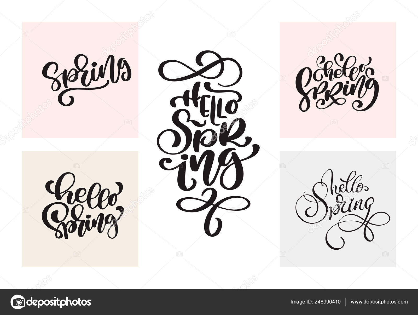 Set of Spring Calligraphy lettering handwritten phrases. Vector Hand ...