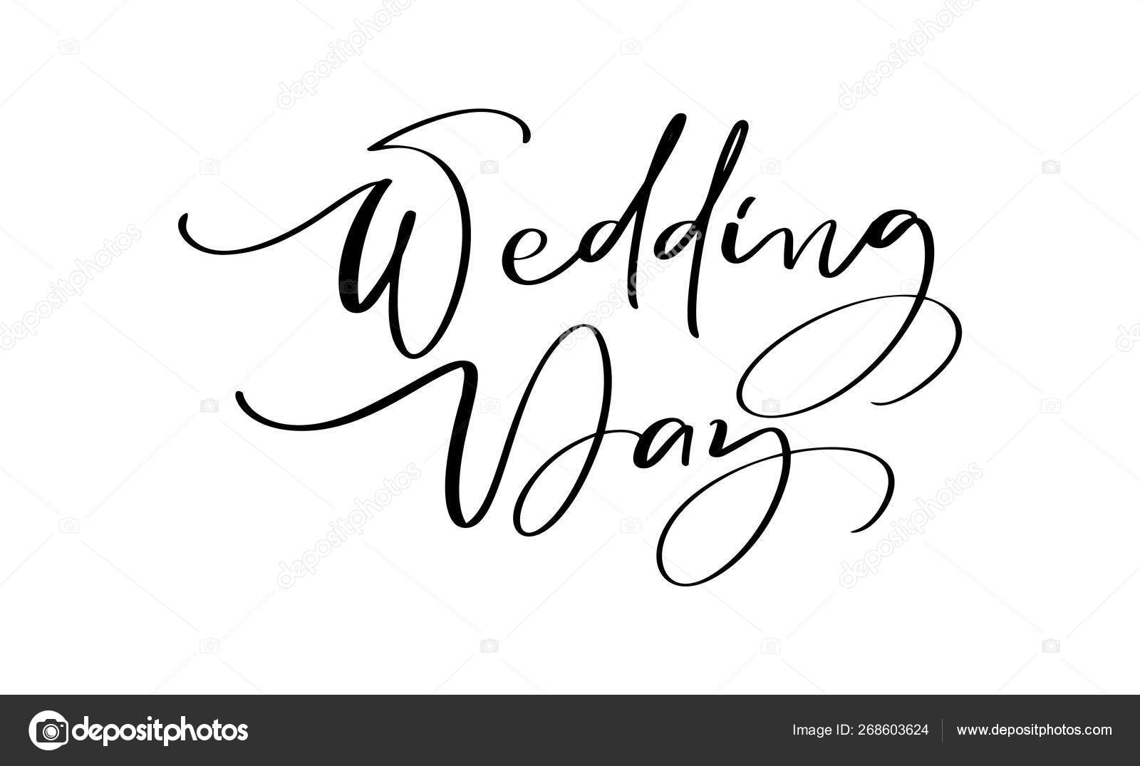 Wedding Day vector lettering text on white background. Handwritten ...