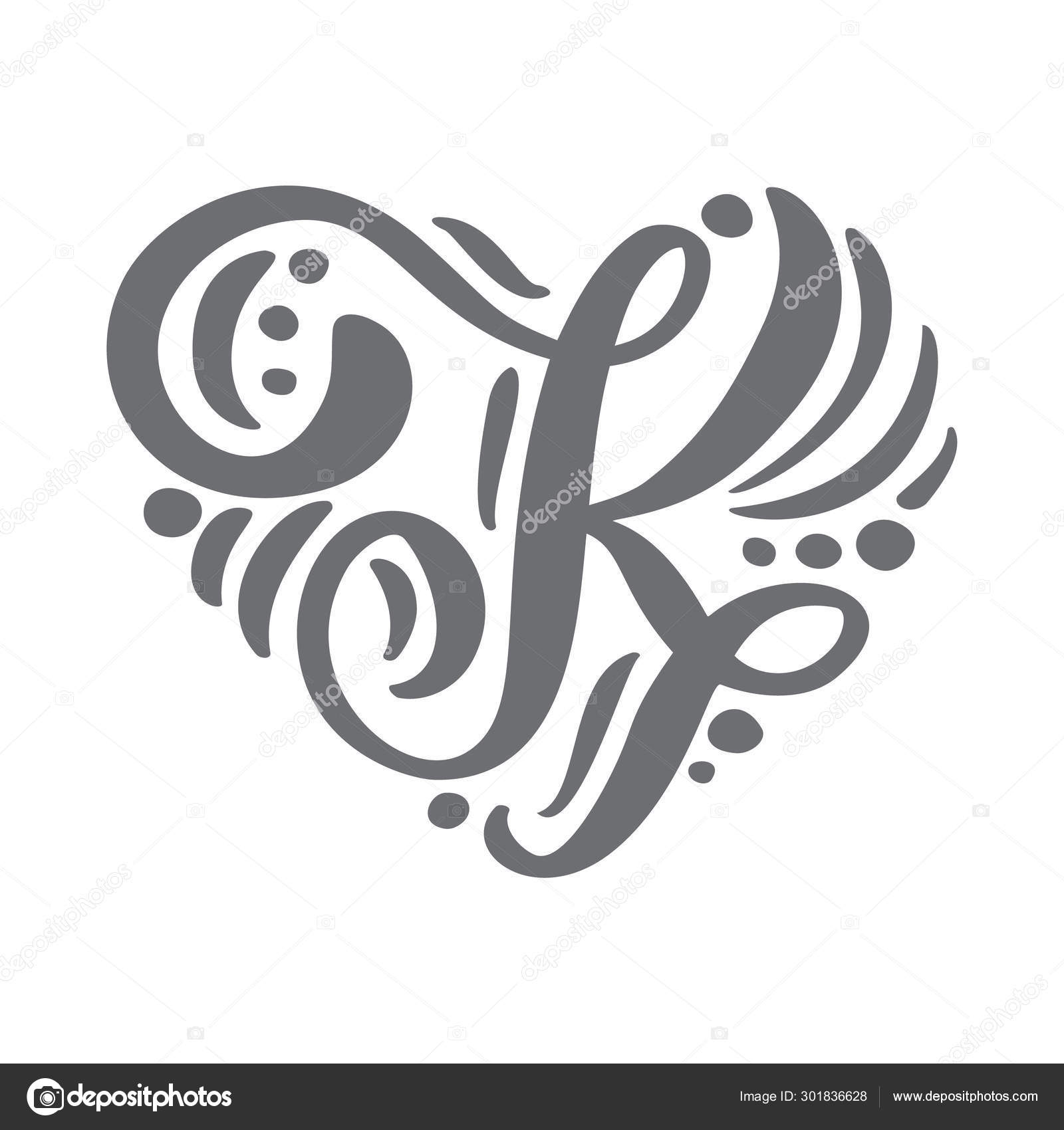 Heart love vector Hand Drawn calligraphic scandinavian floral K logo ...