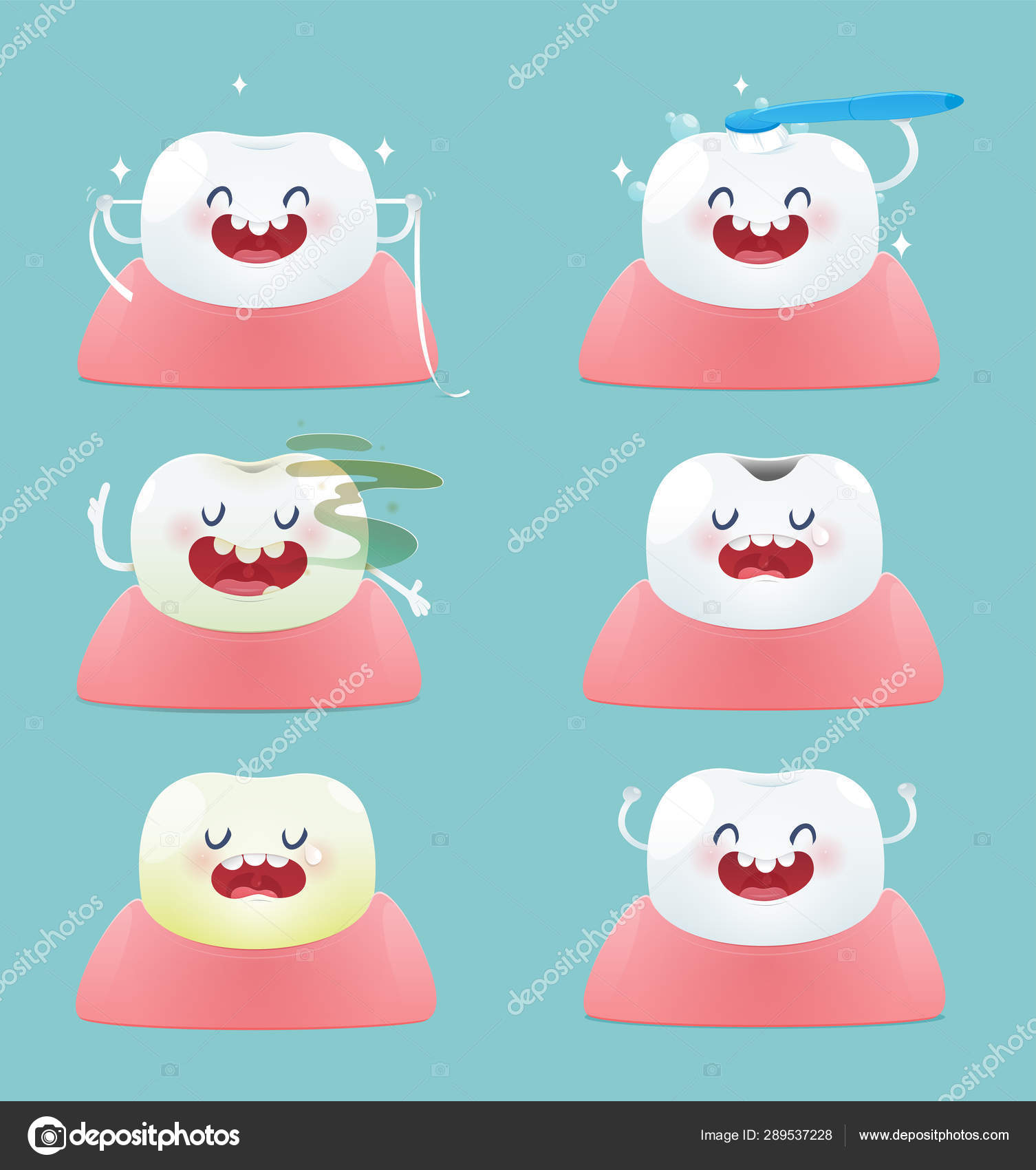 Set of cute little teeth on blue background Stock Vector Image by ...