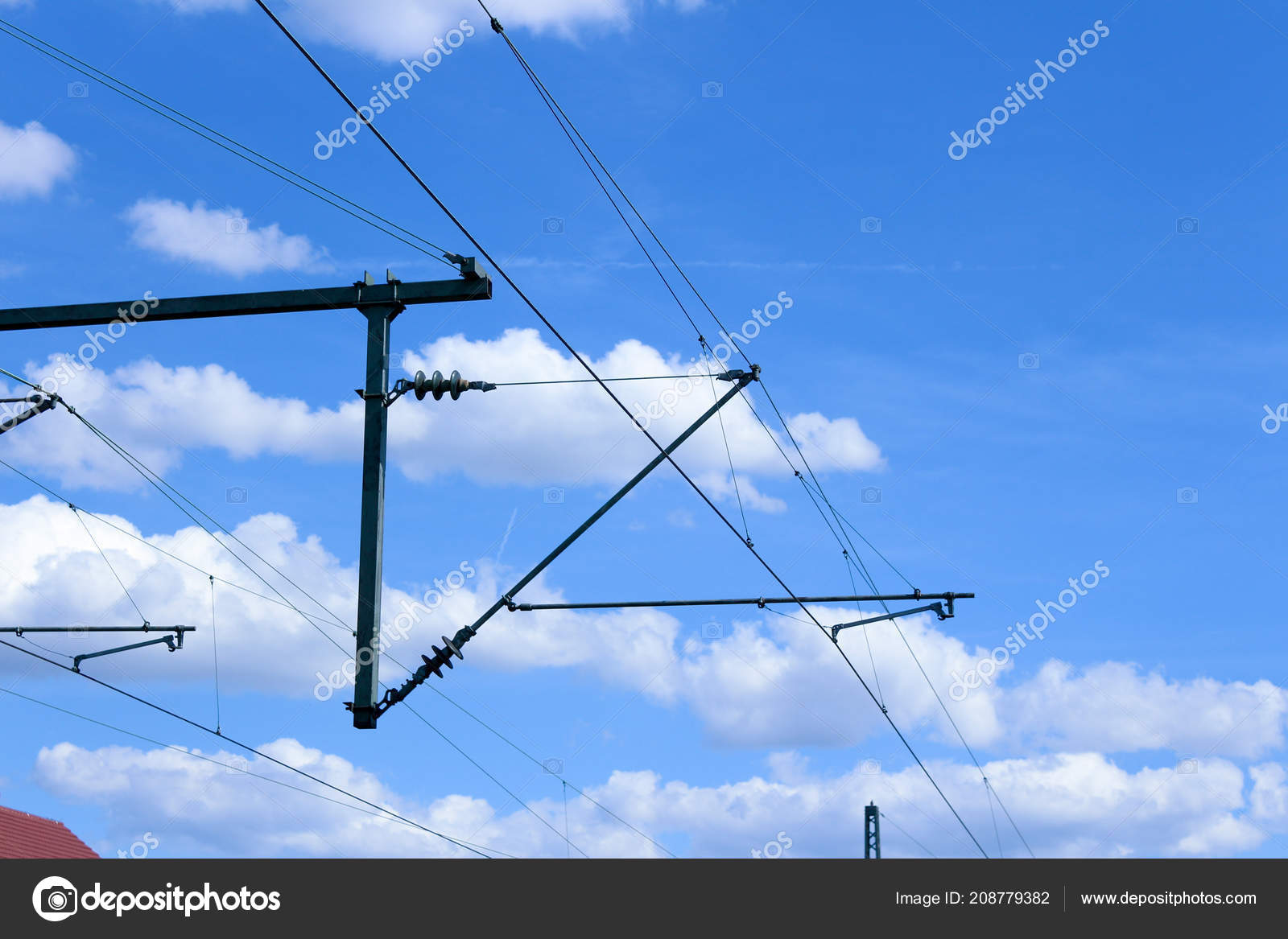 Electric Train Lines Railway Electrification Overhead System Wires Blue ...