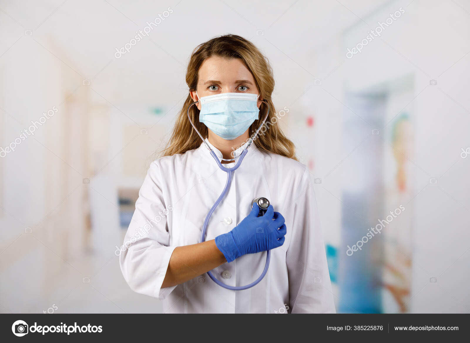 Female Doctor Protective Clothing Stethoscope — Stock Photo © dadooda ...