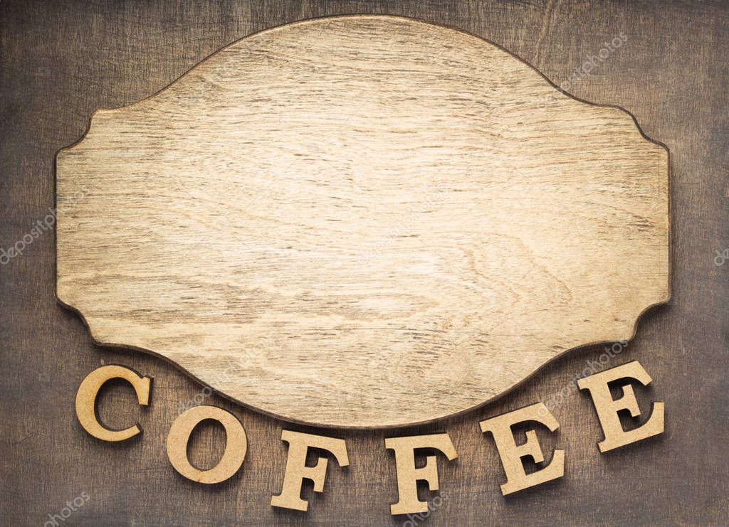 letras de café y letrero en el fondo de madera viejo, vista superior 2024
