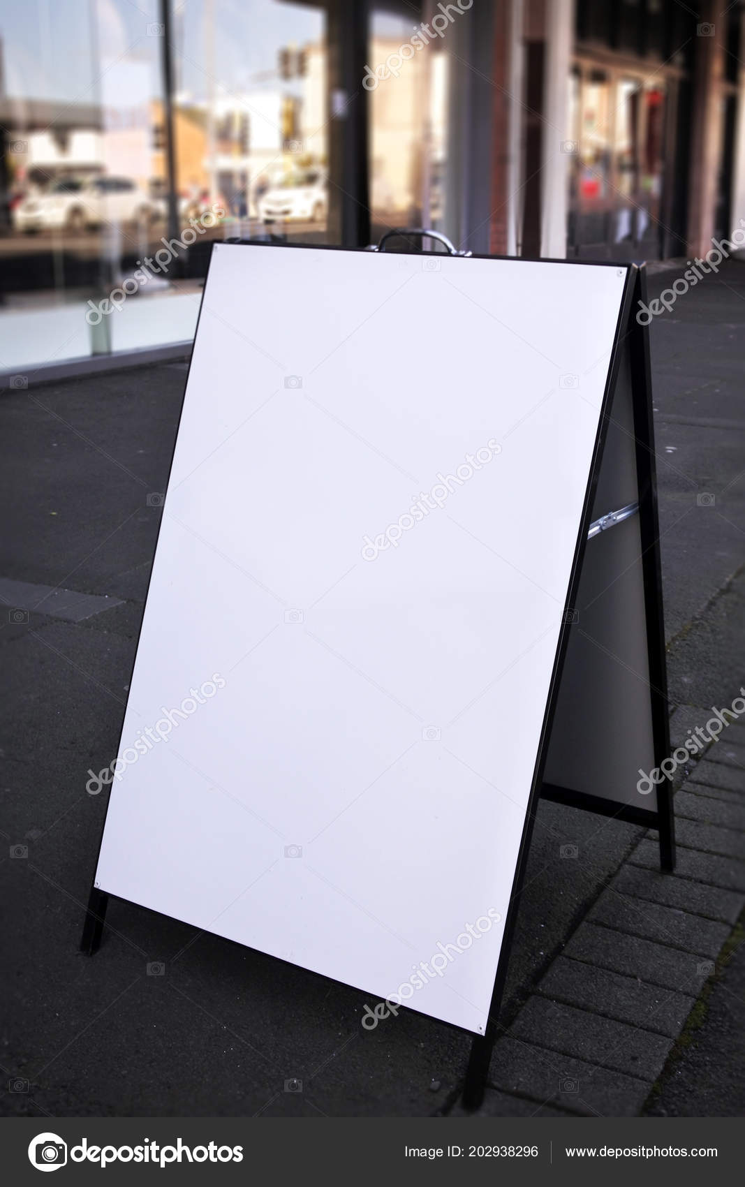 Blank Shop Sign Board Rectangle Shape Street Pavement Ready Copy Stock ...