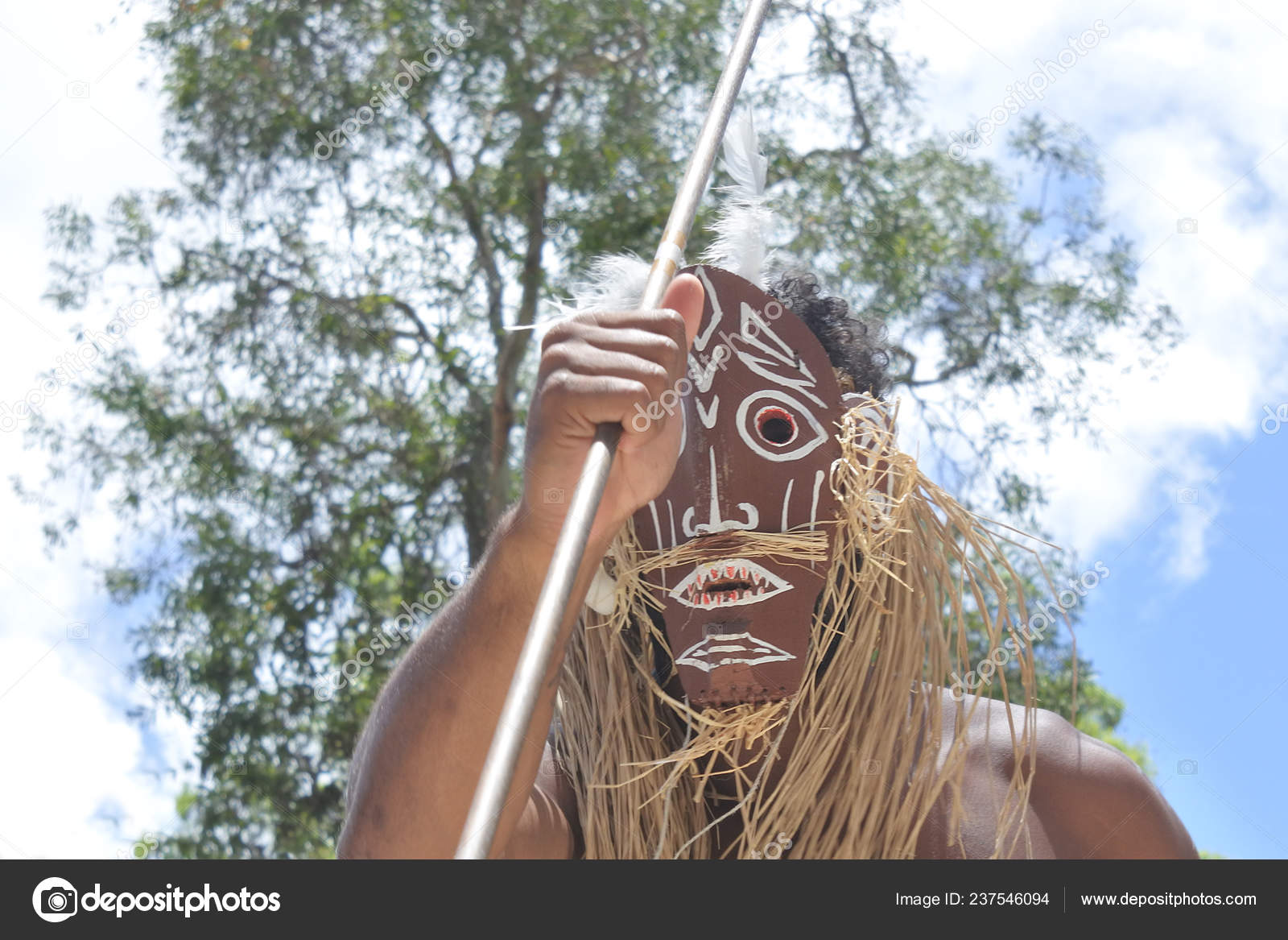 Unrecognizable Torres Strait Islander Man Dancing Traditional Dance ...