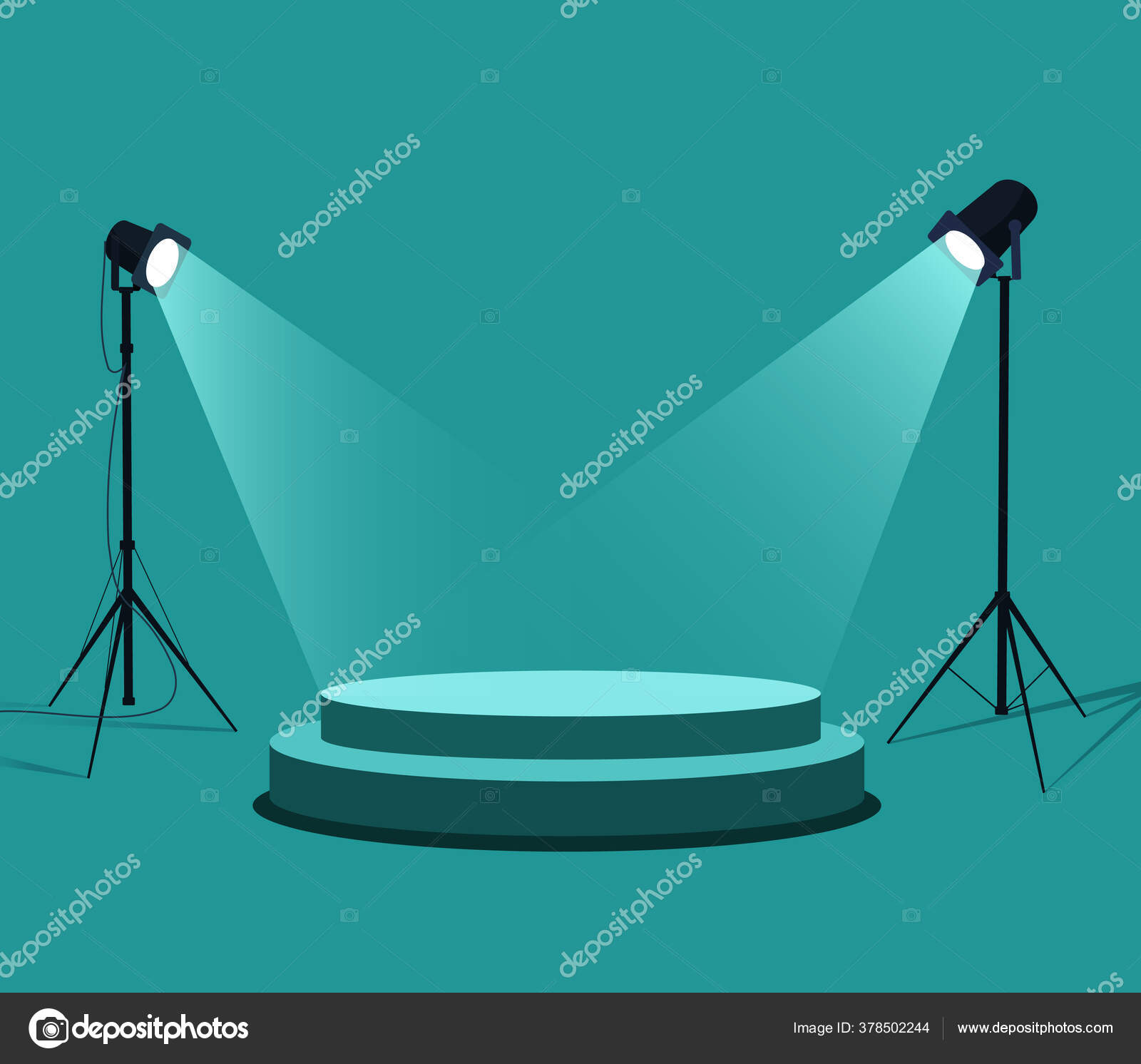 Flat stage podium illuminated by two spotlights. Empty pedestal for ...