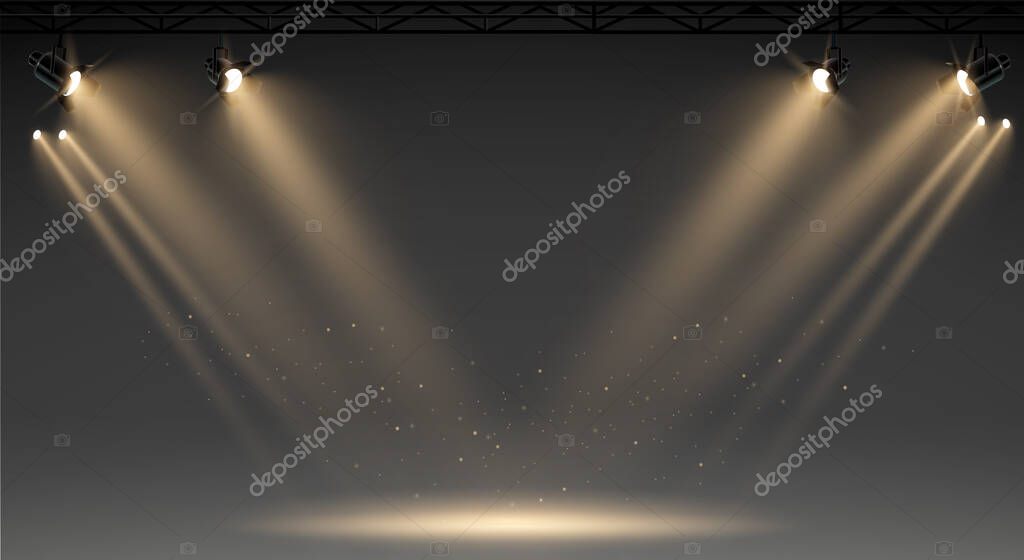 Vettoriale stockPalcoscenico illuminato con luci sceniche e fumo ...