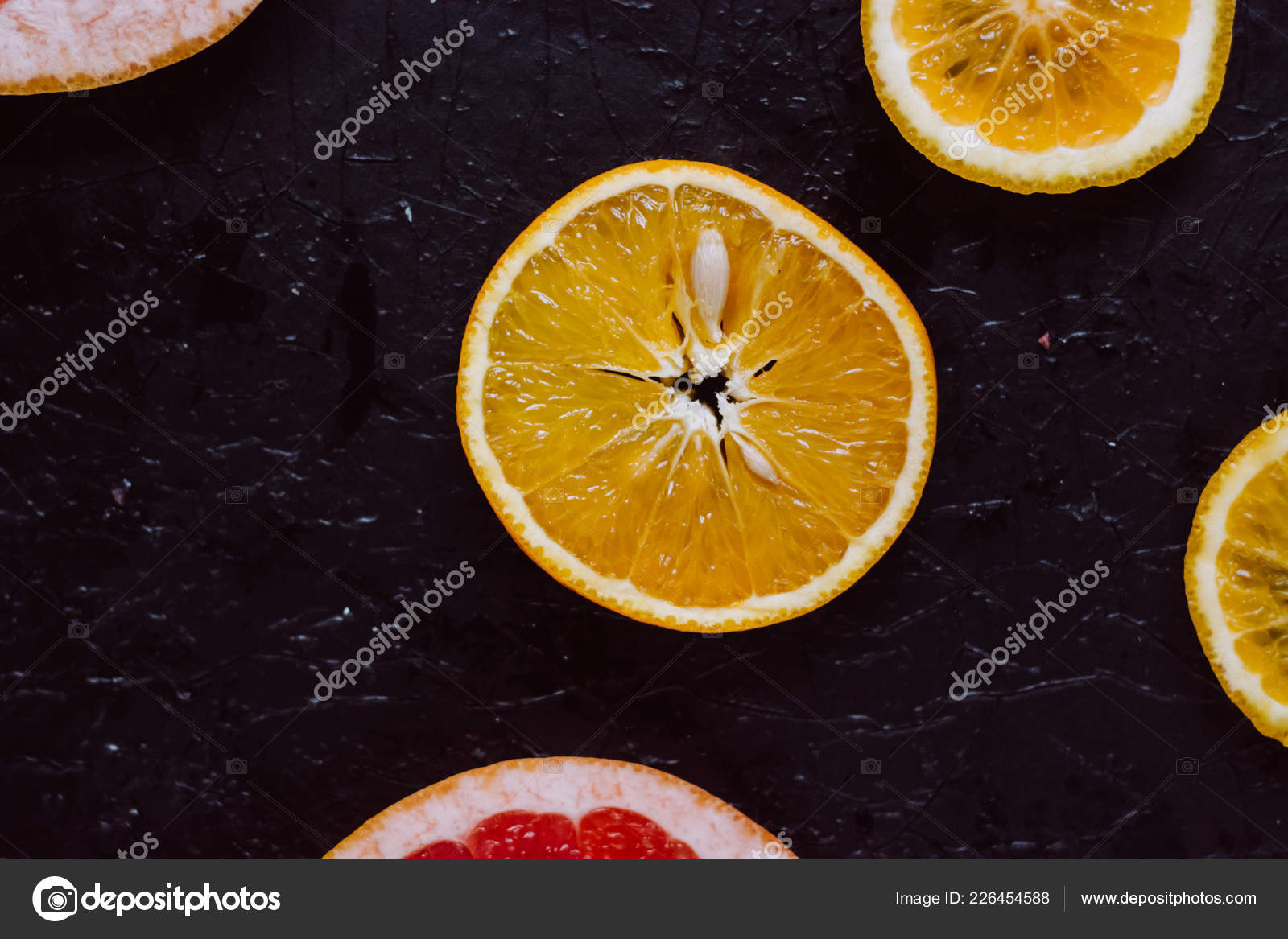 Delicious Various Types Fresh Cut Citrus Fruit Dark Background Healthy ...