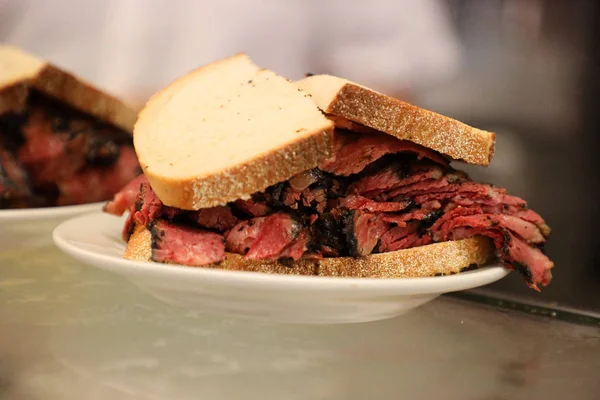 Famous Pastrami Rye Sandwich Served New York Deli Stock Photo by ...