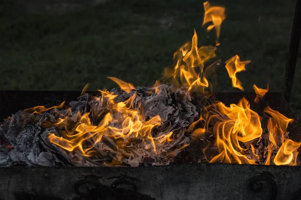 Flaming fire. Documents burning. Dance of fire spirits. Ignition of ...