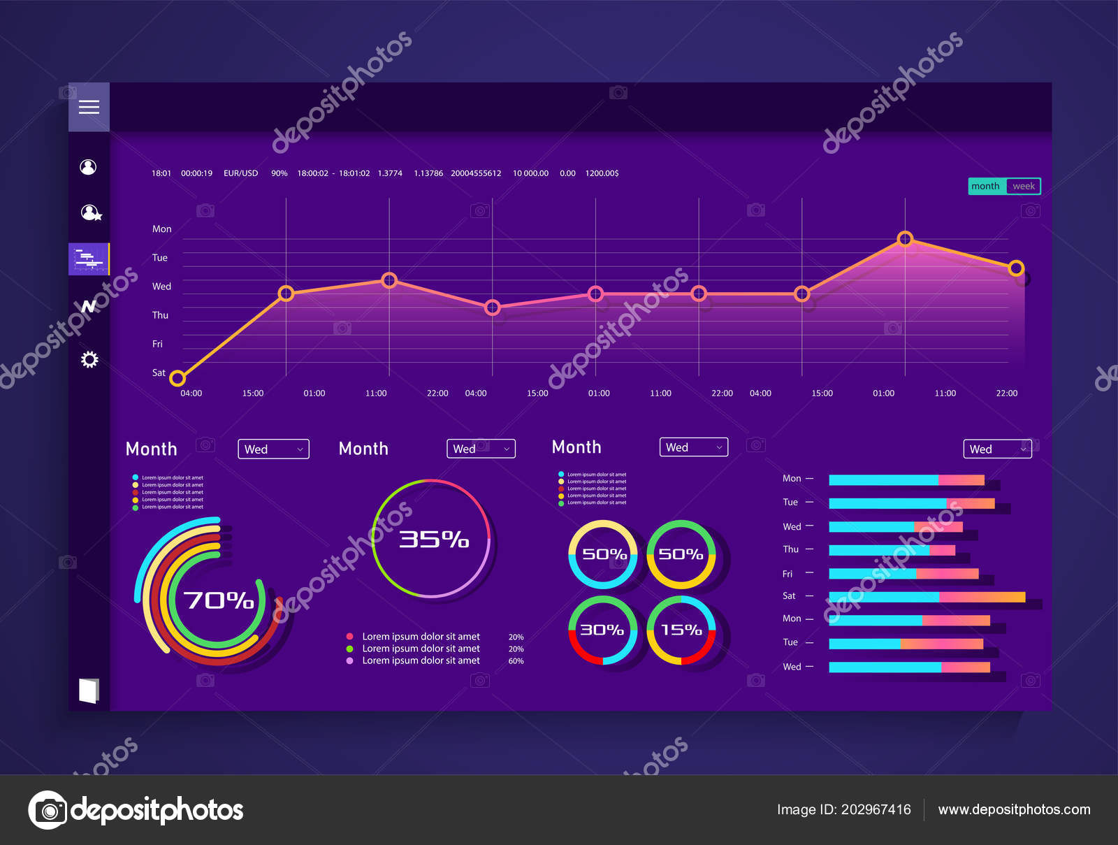 Plantilla de tablero infográfico con plano Vector de stock por ...