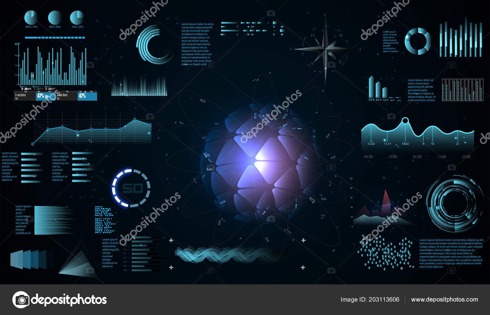 Futuristic interface hud design, infographic elements like scanning ...