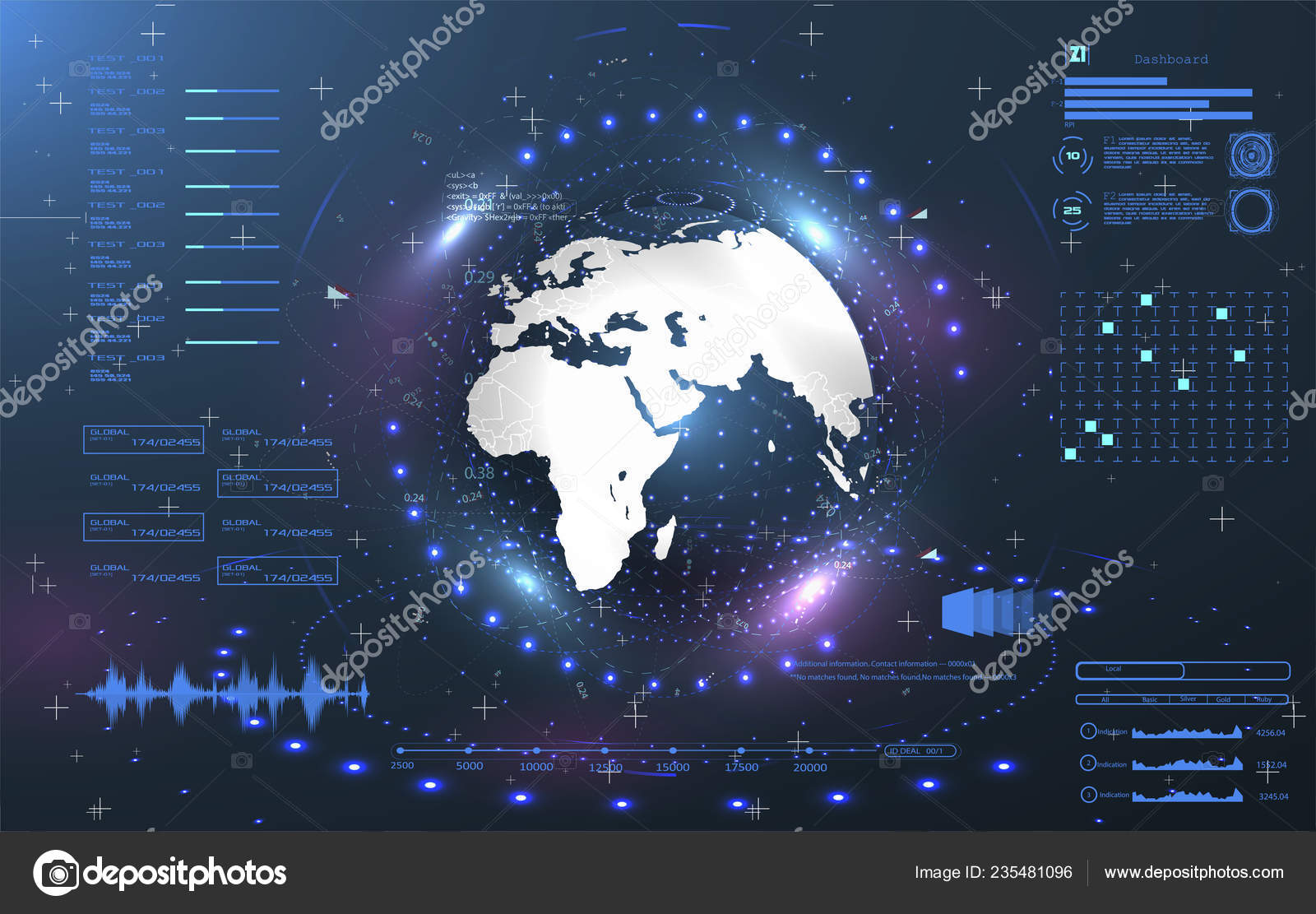 UI interface, earth globe, control center, command, game, vector with graphs Stock Vector Image ...