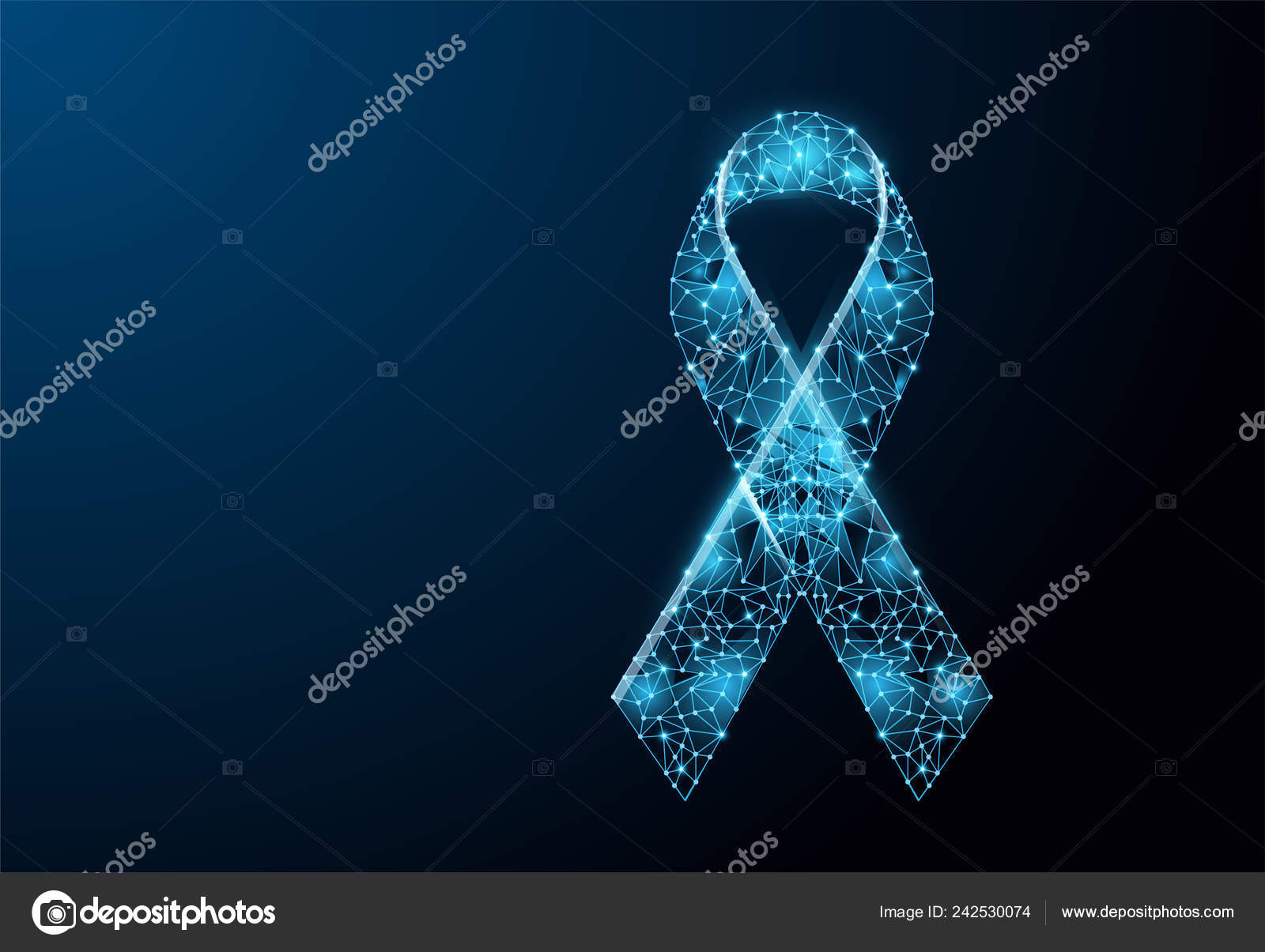 Cancer day logo and pink ribbon in style low poly wireframe mesh with ...