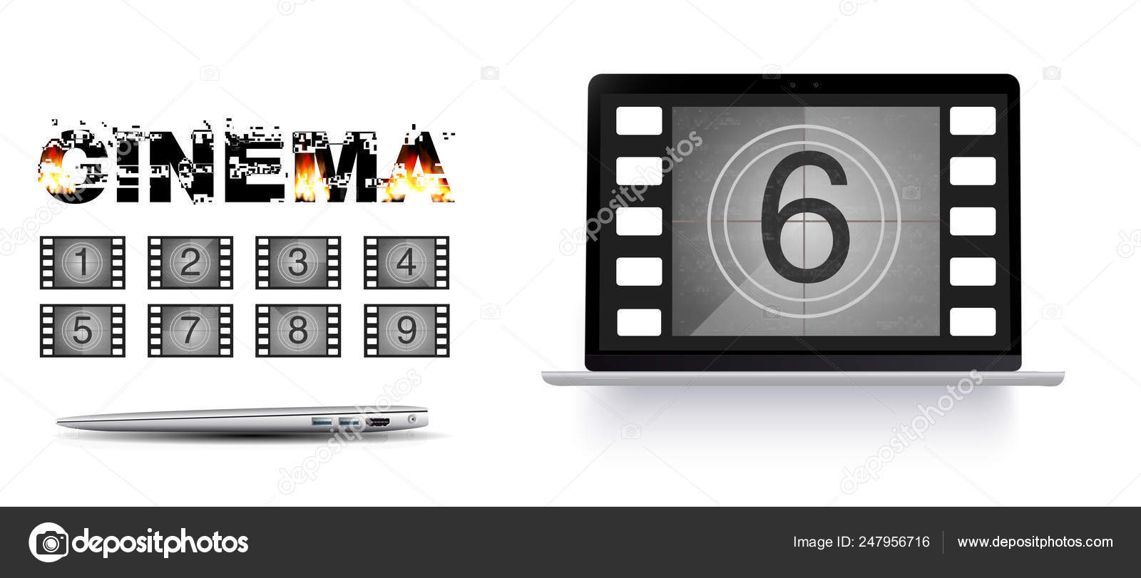 Movie countdown numbers on the laptop Stock Vector by ©Zinetron 247956716