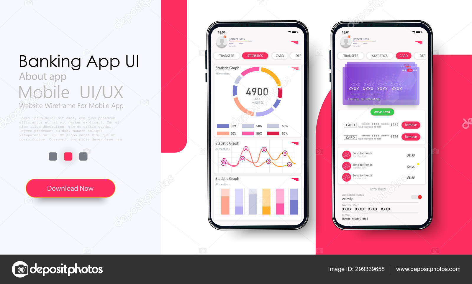 Banking-App ui kit responsive App Statistikkarte Stock-Vektorbild von ©Zinetron 299339658