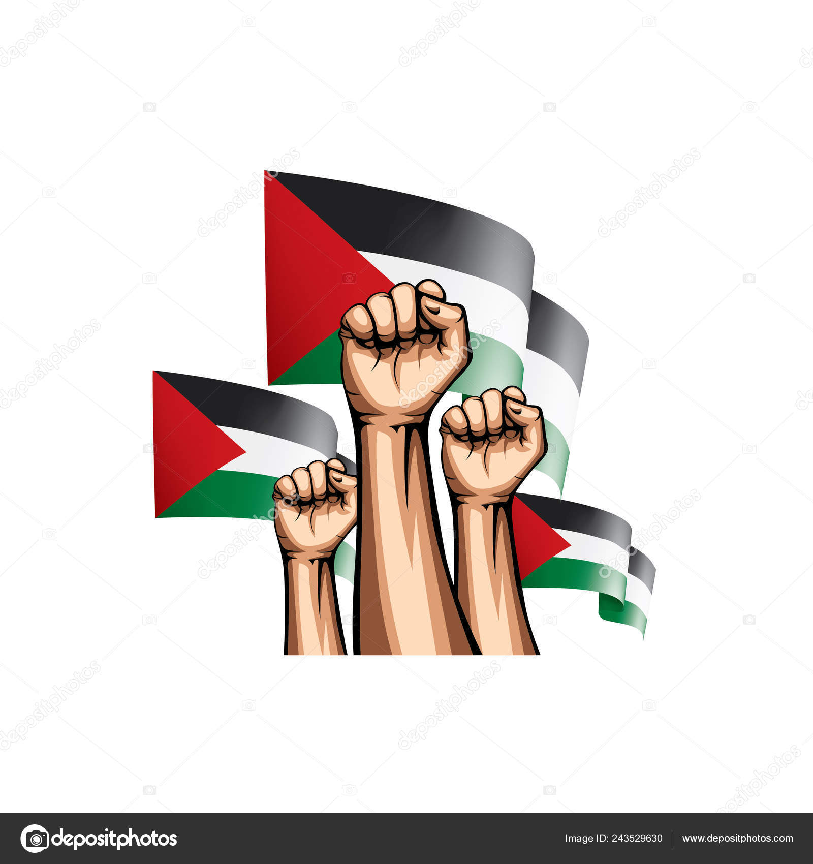 Palestine flag and hand on white background. Vector illustration Stock ...