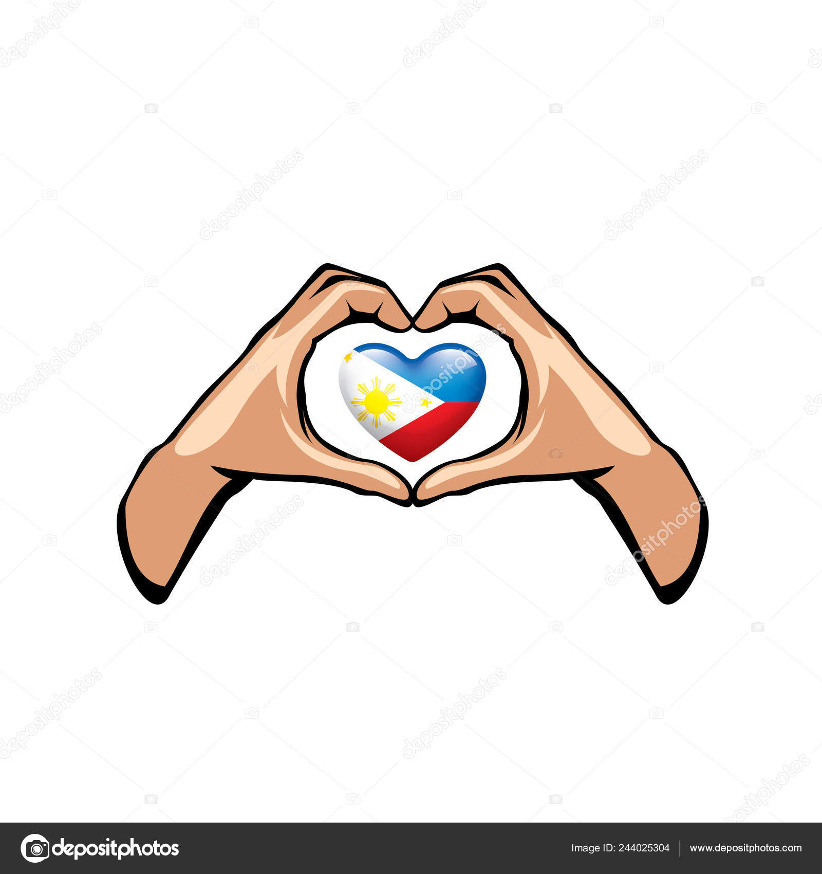 Philippines flag and hand on white background. Vector illustration ...