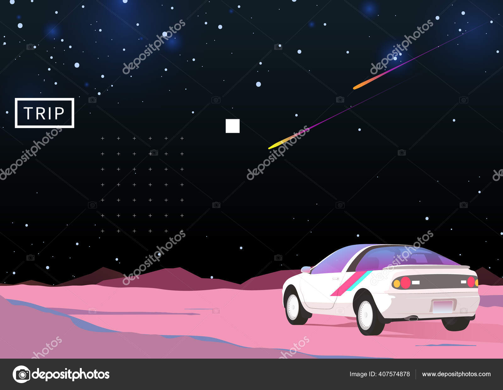 Nostalgic Space Cosmic Sky Vintage Coupe Car Background Illustration ...