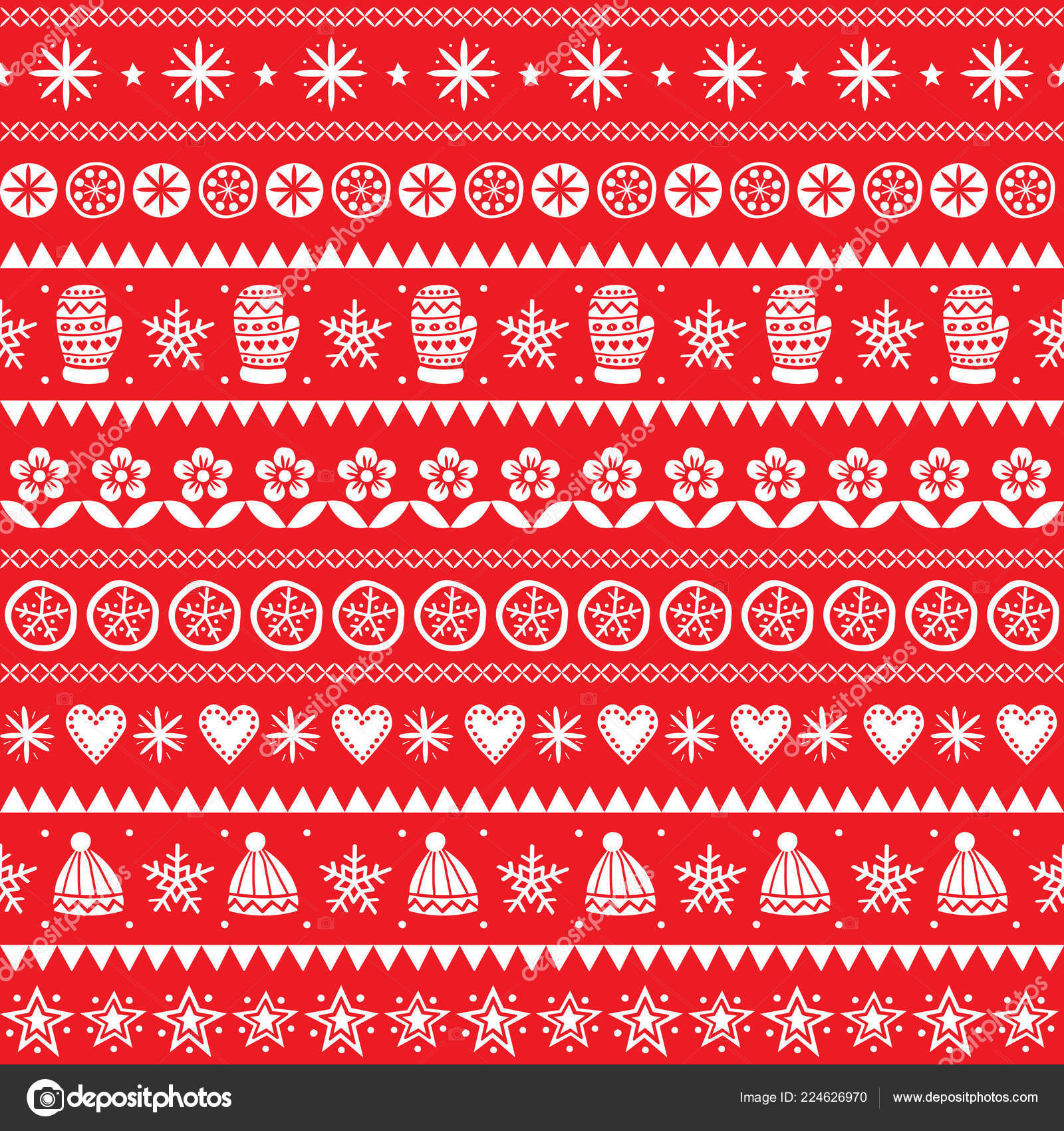 Winter Folk Art Vector Seamless Pattern Christmas White Ornament Hand ...