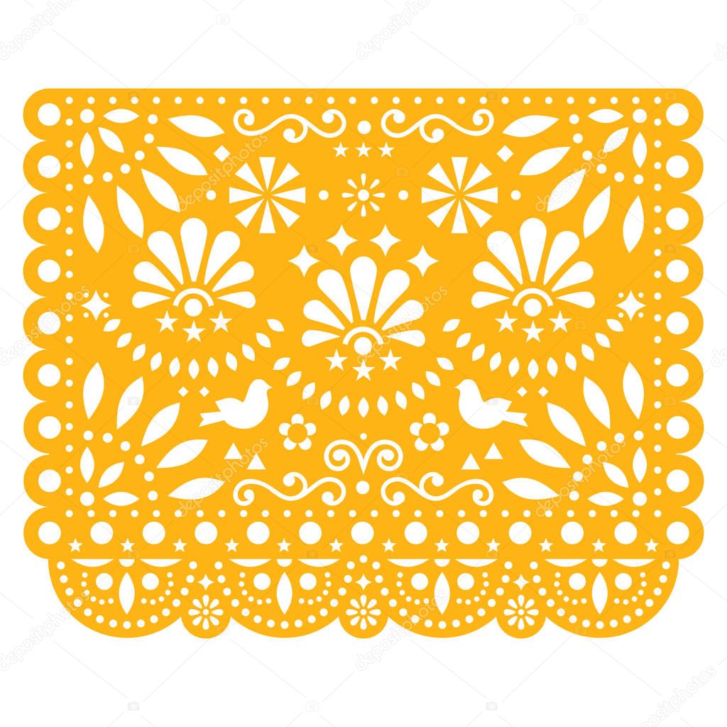 Papel Picado Vector Floral Design Birds Mexican Paper Decorations ...