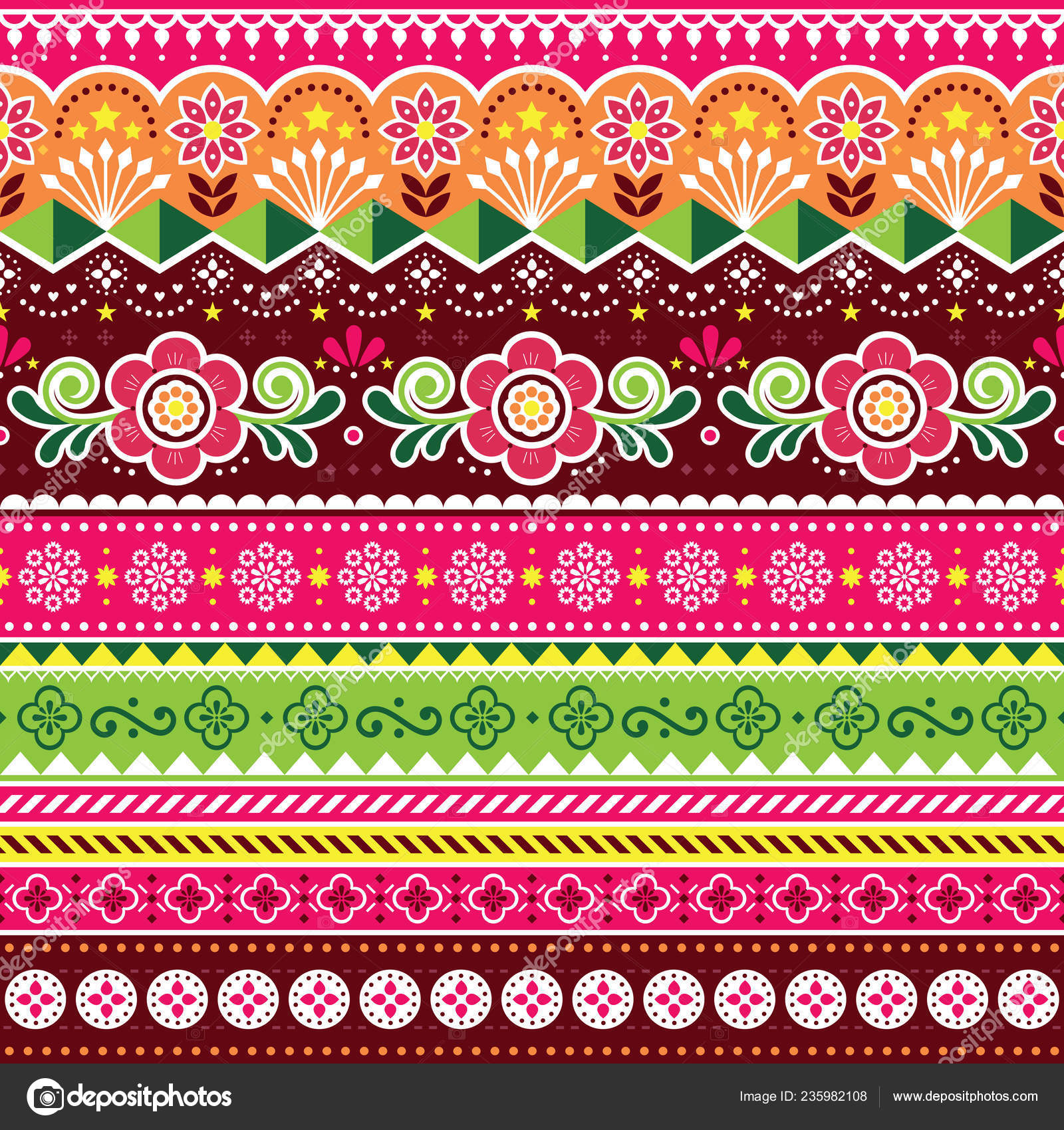 Pakistani Truck Art Vector Seamless Pattern Indian Truck Floral Design ...