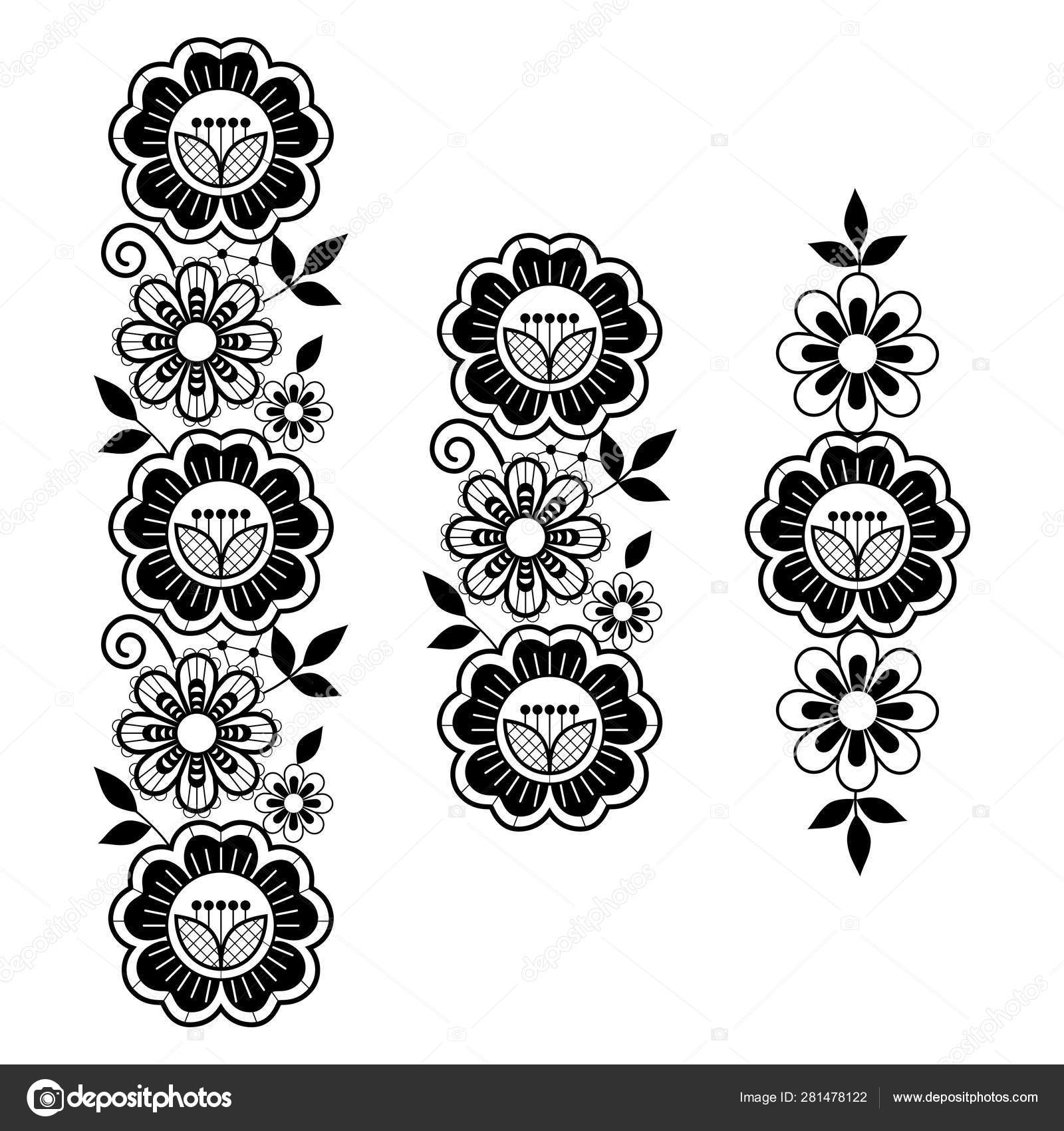 Lace Vector Long Pattern Set Vertical Design Flowers Swirls Detailed ...