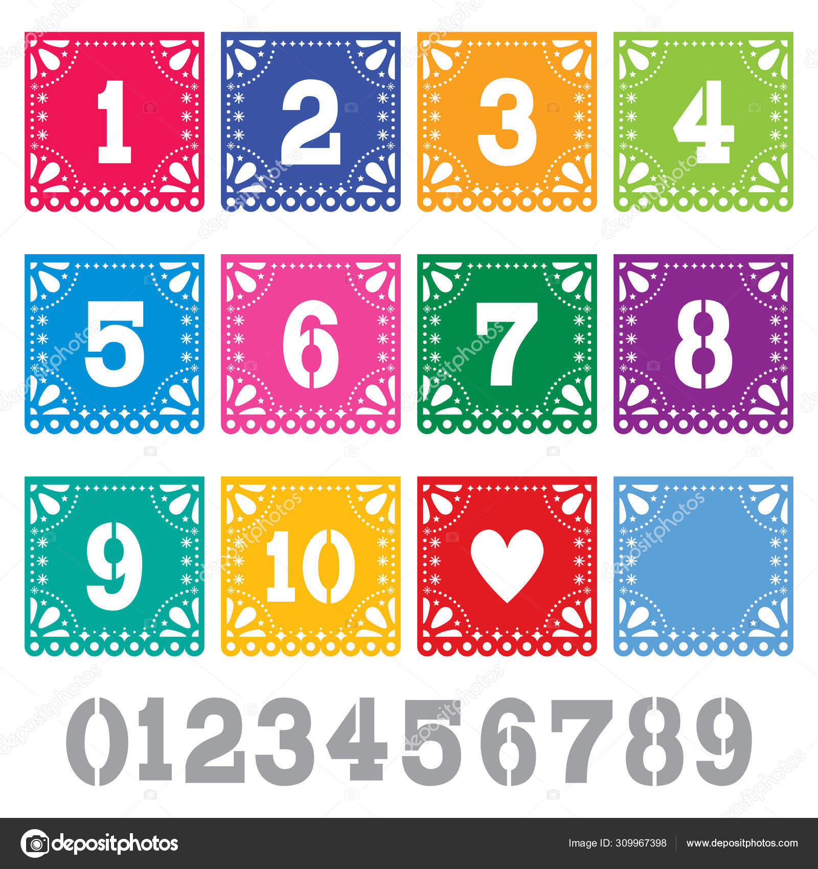Papel Picado Table Numbers Template Vector Set Mexican Paper Design ...