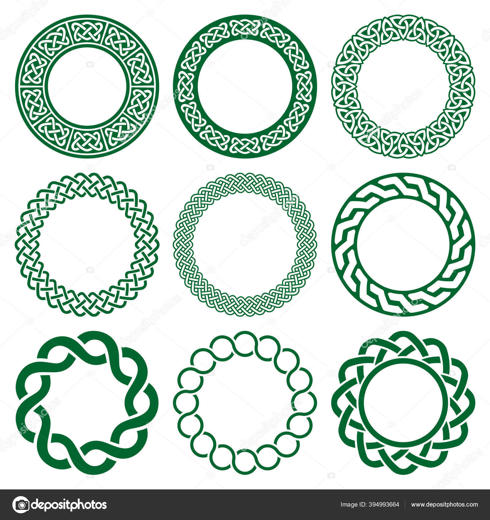 Irish Celtic Vector Mandala Frame Set Green Braided Pattern Greeting ...