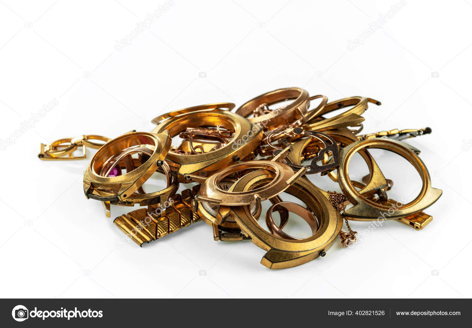 Scrap Gold Old Broken Jewelry Watches Gold Gold Plated Isolated Stock ...
