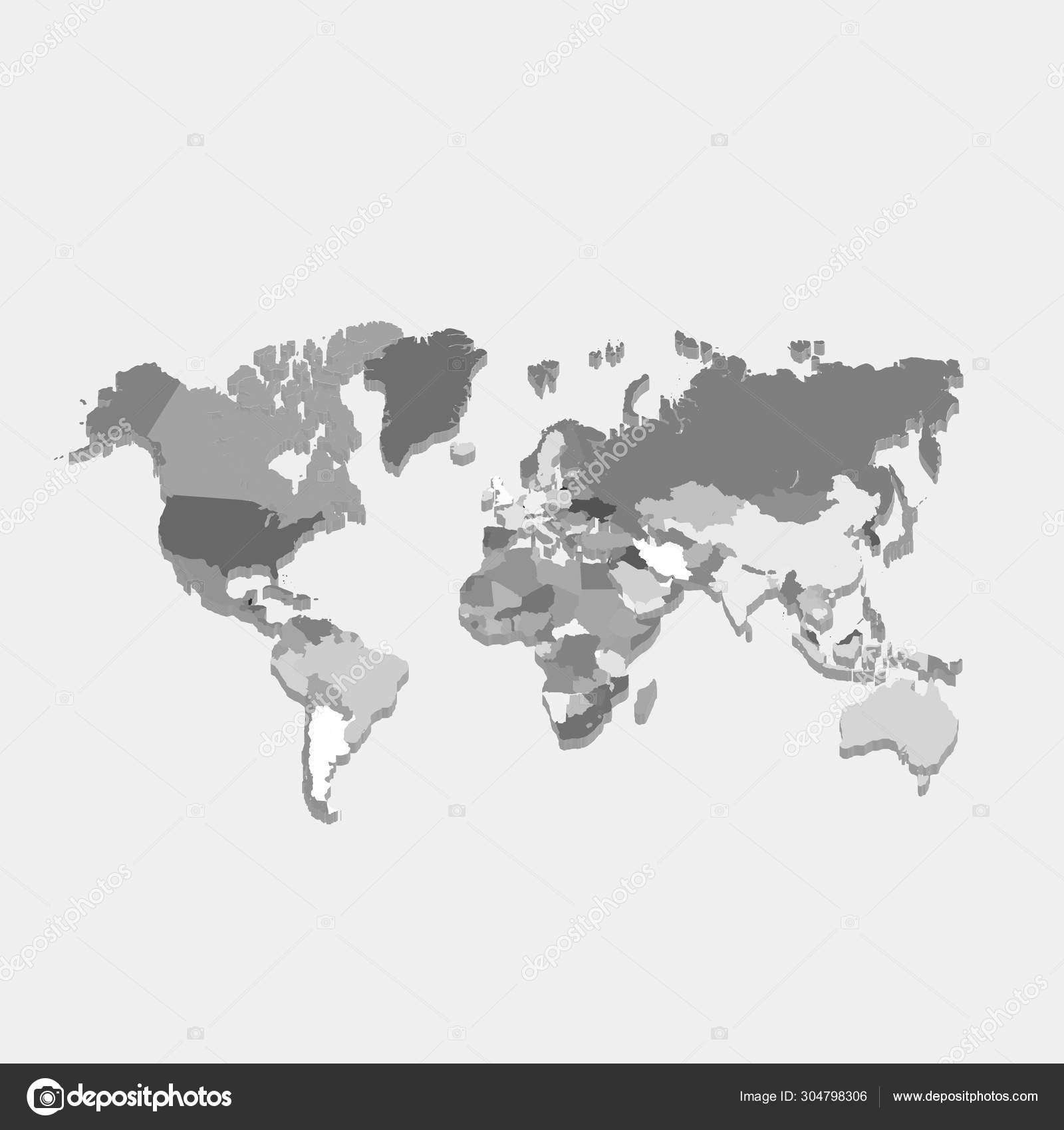 World Gray Map Flat Shadow Stock Vector Image by ©robisklp #304798306