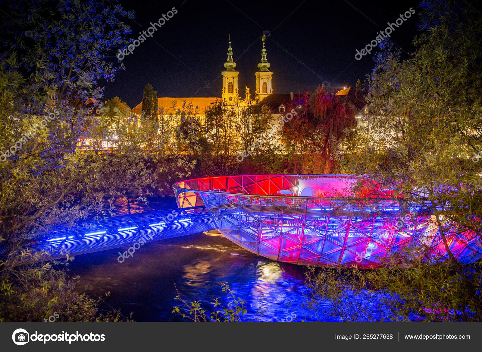 Grazer Murinsel at night, Graz, Styria, Austria – Stock Editorial Photo ...