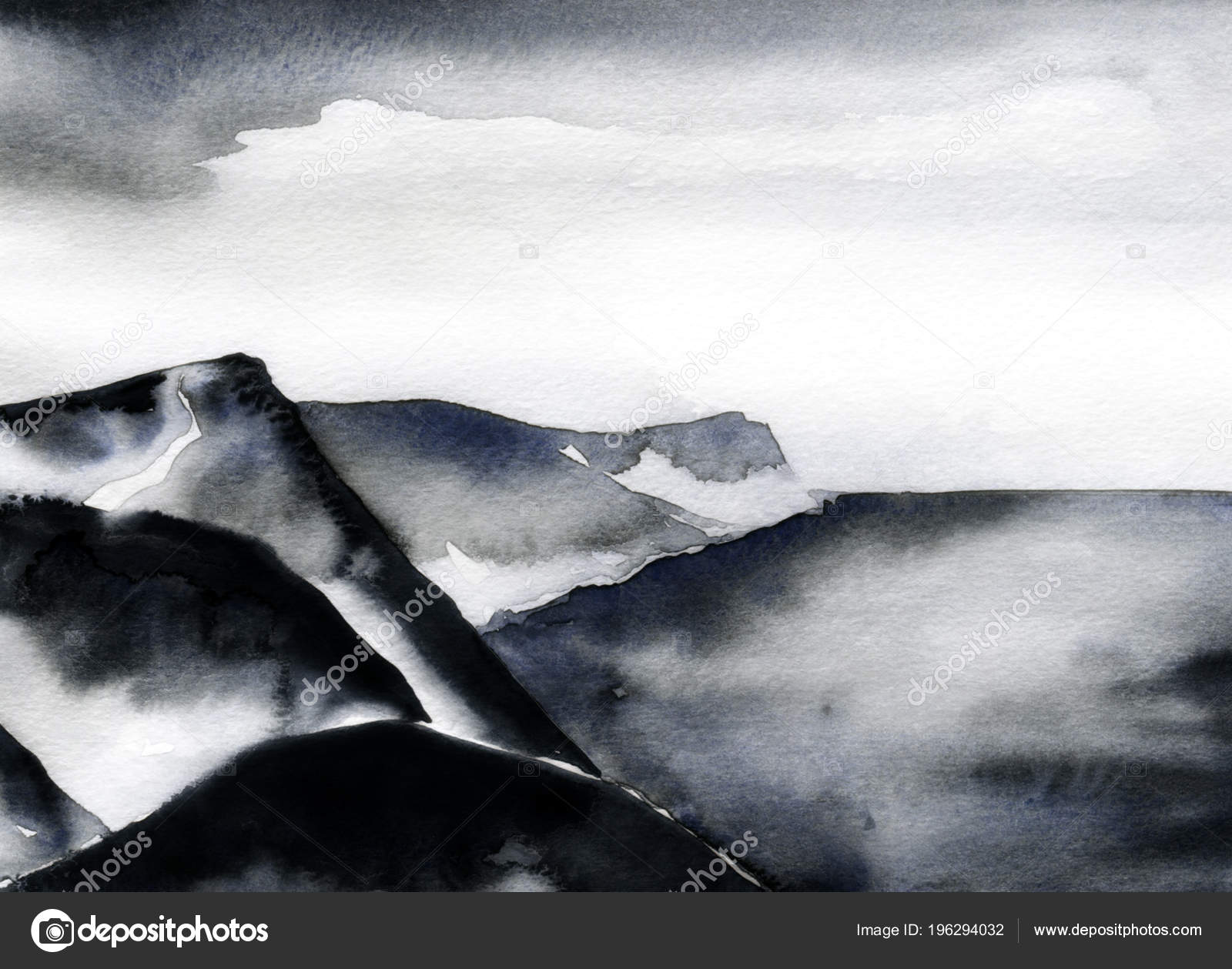 Watercolour Sketch Abstract Gray Landscape Mountains Sky Stock Photo by ...