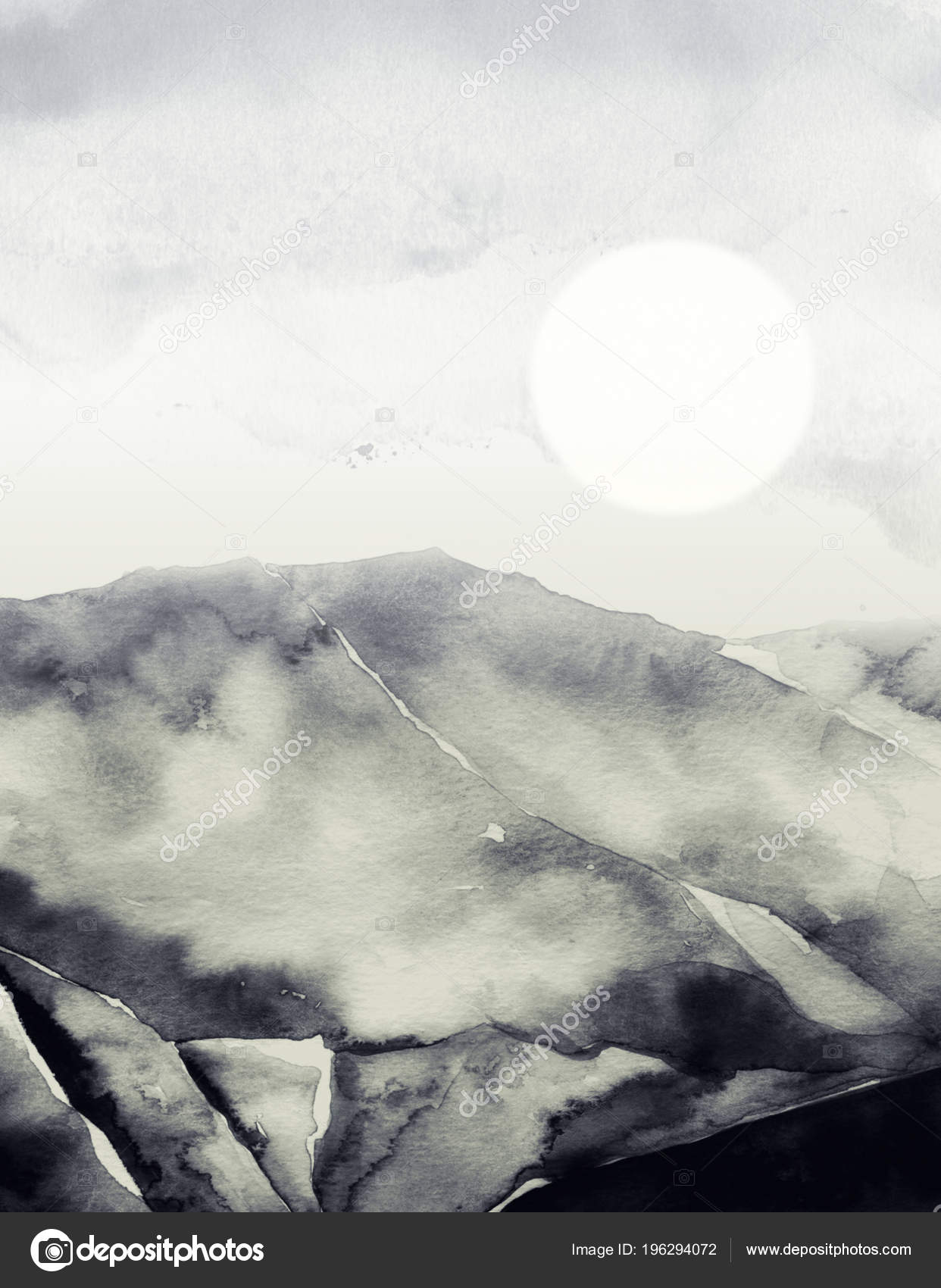 Watercolour Sketch Abstract Gray Landscape Mountains Sky Stock Illustration by ©Chevnenko #196294072
