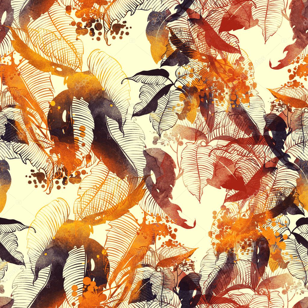 patr n digital dibujado a mano sin costuras repetidas con impresiones de acuarela de hojas secas ...