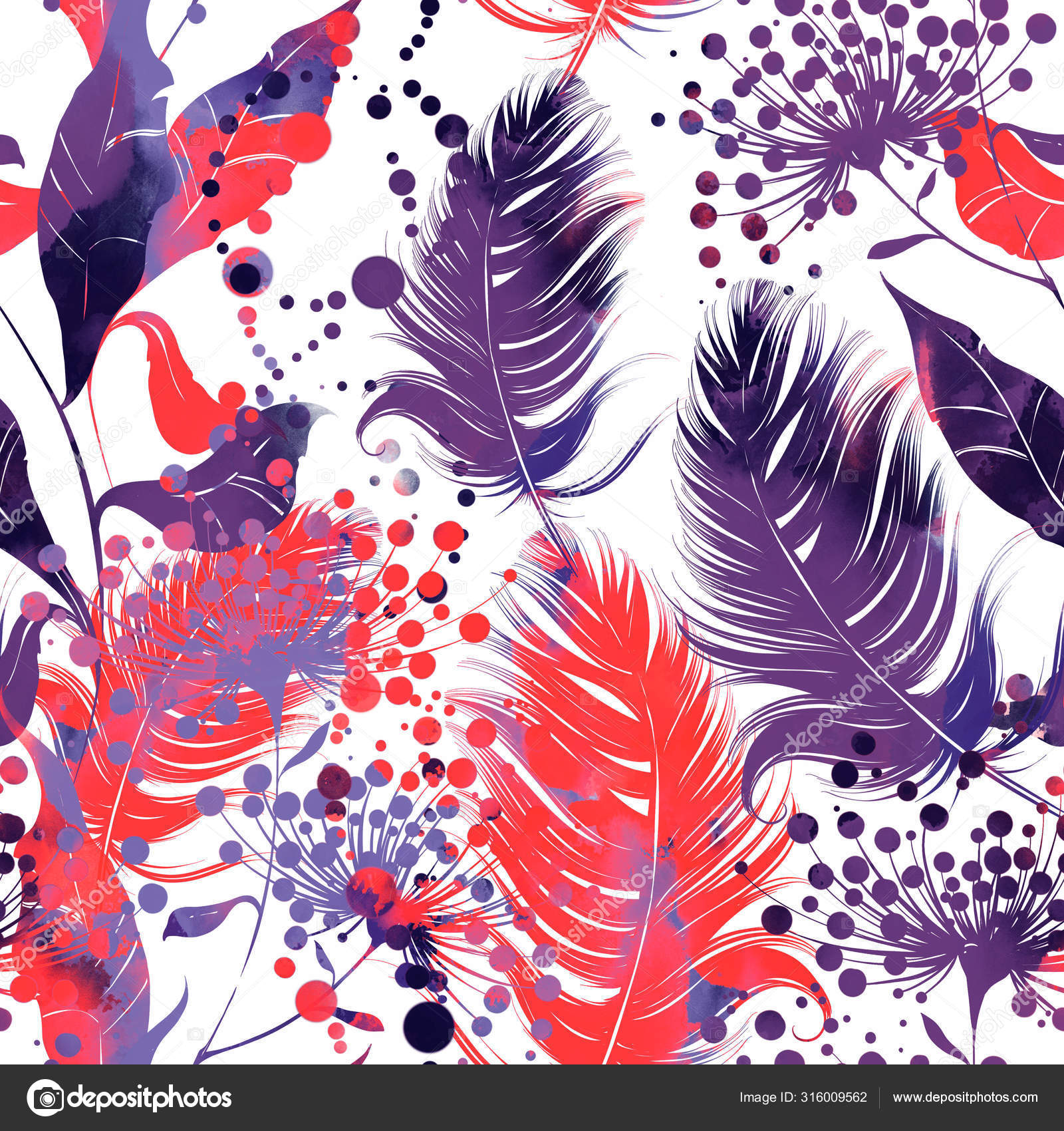 Seamless Pattern Twigs Flowers Feathers Boho Style — Stock Photo ...