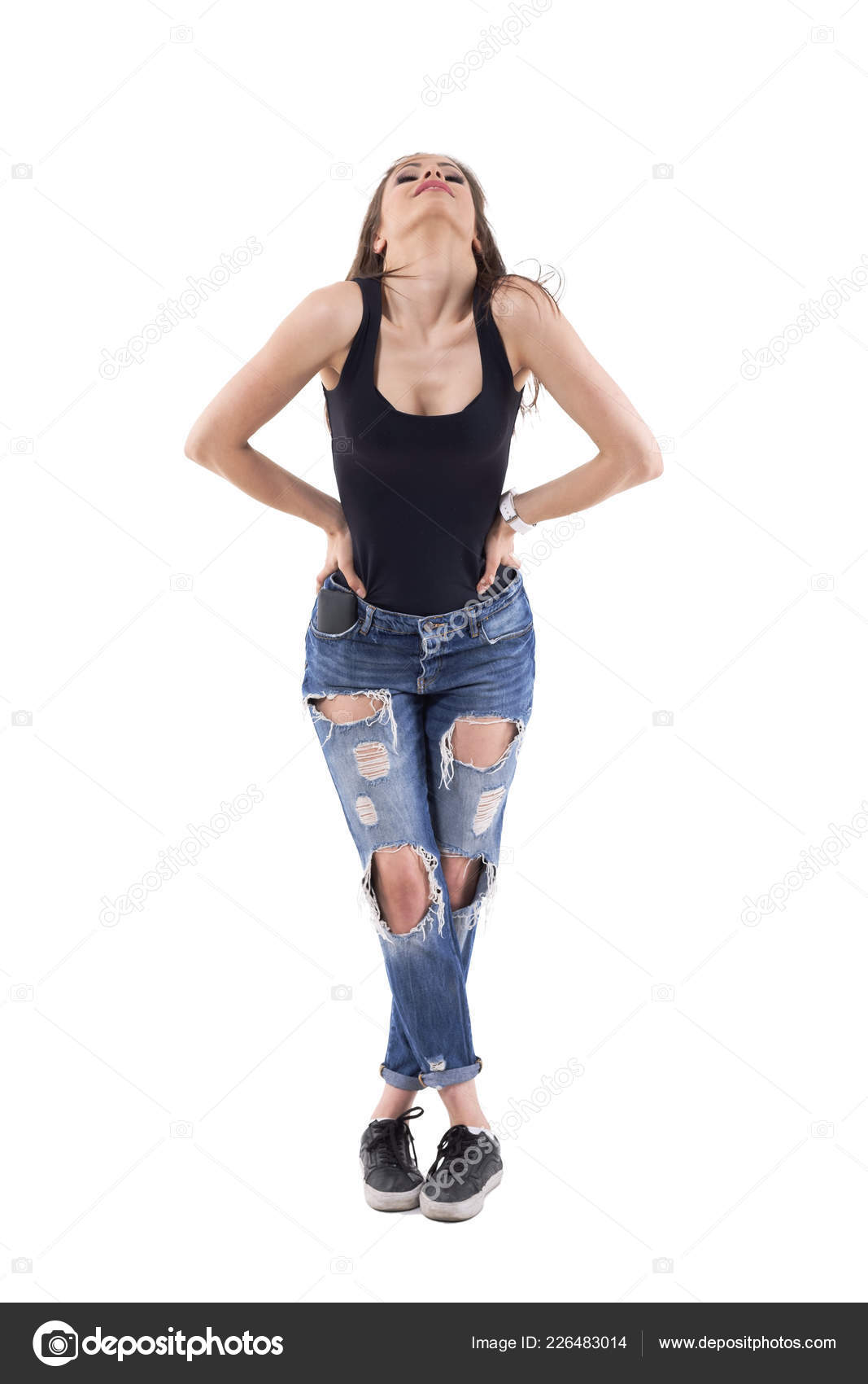 Sensual Passionate Woman Posing Head Back Arms Hips Full Body Stock ...