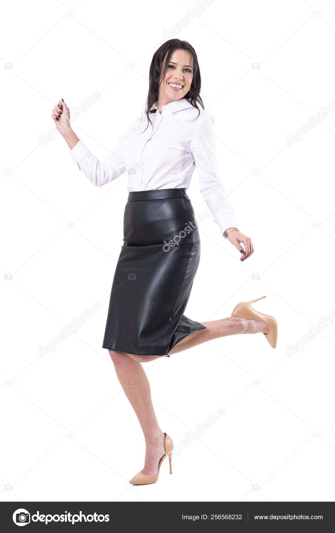 Cheerful Ecstatic Young Business Woman Jumping Dancing Celebrating ...