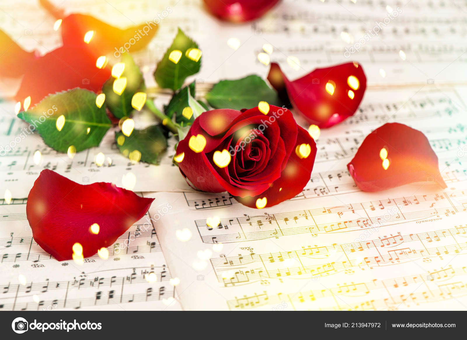 Rosa Roja Hoja Notas Musicales Estilo Vintage Tonificado Imagen ...