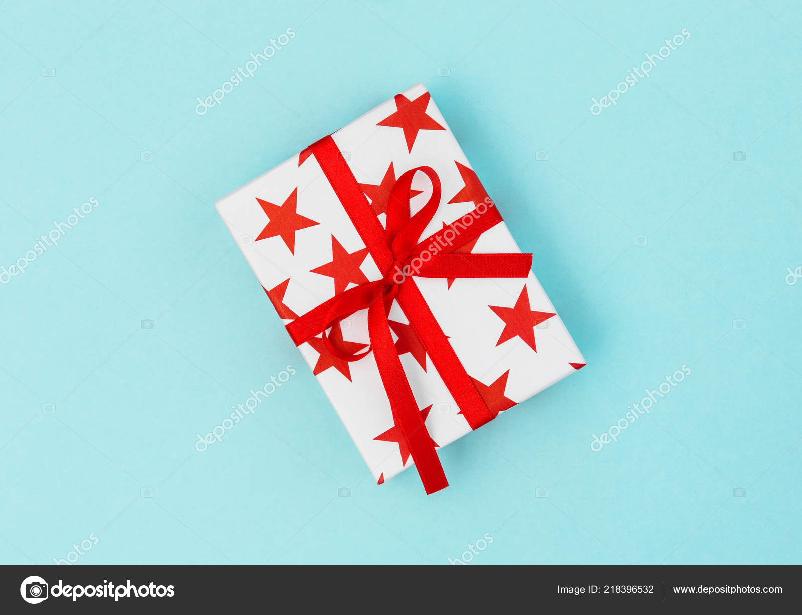 Gift Box Red Stars Blue Background Voucher Gift Card Concept Stock ...