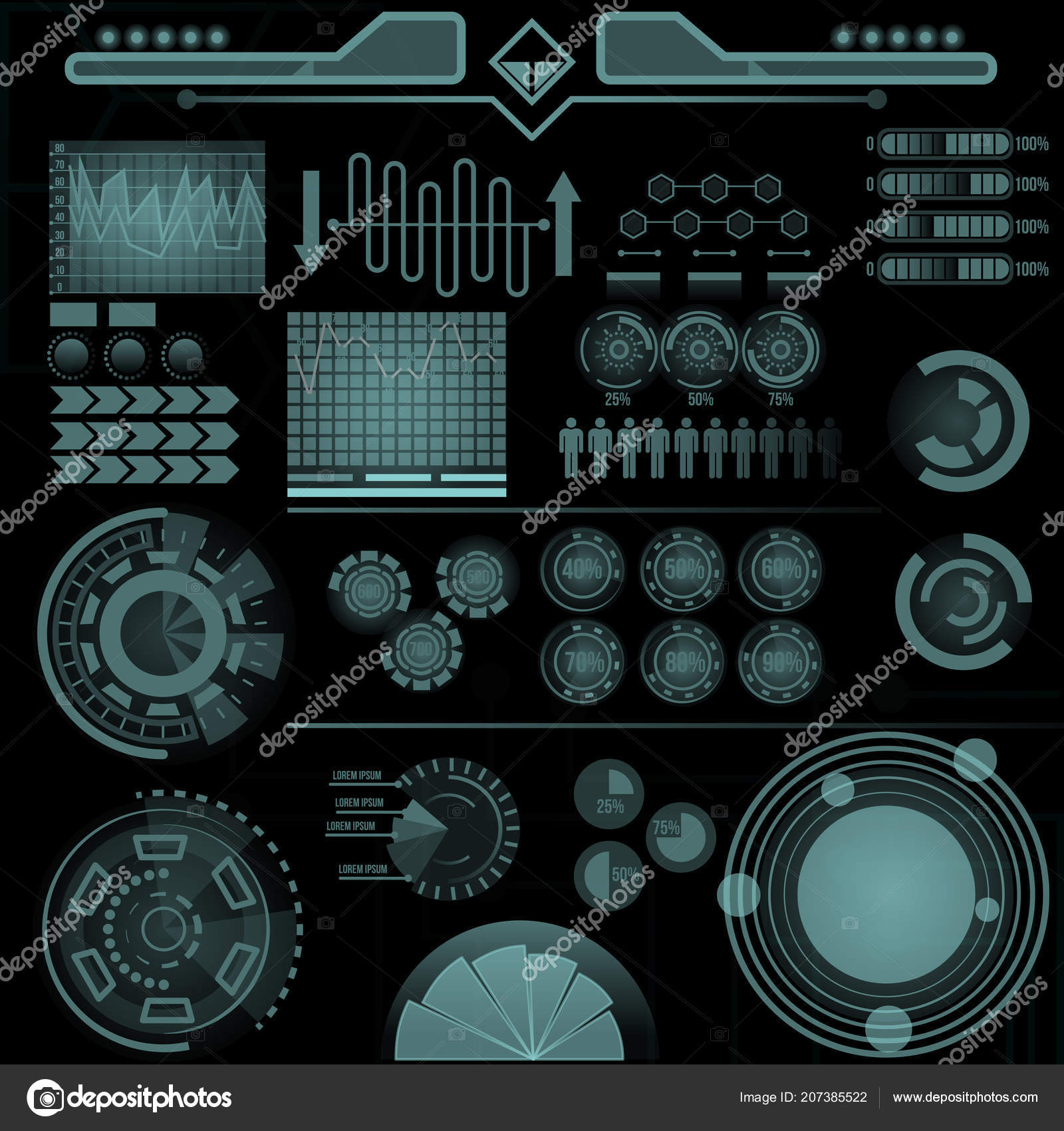 Set of Futuristic user interface Elements. Stock Vector Image by ...